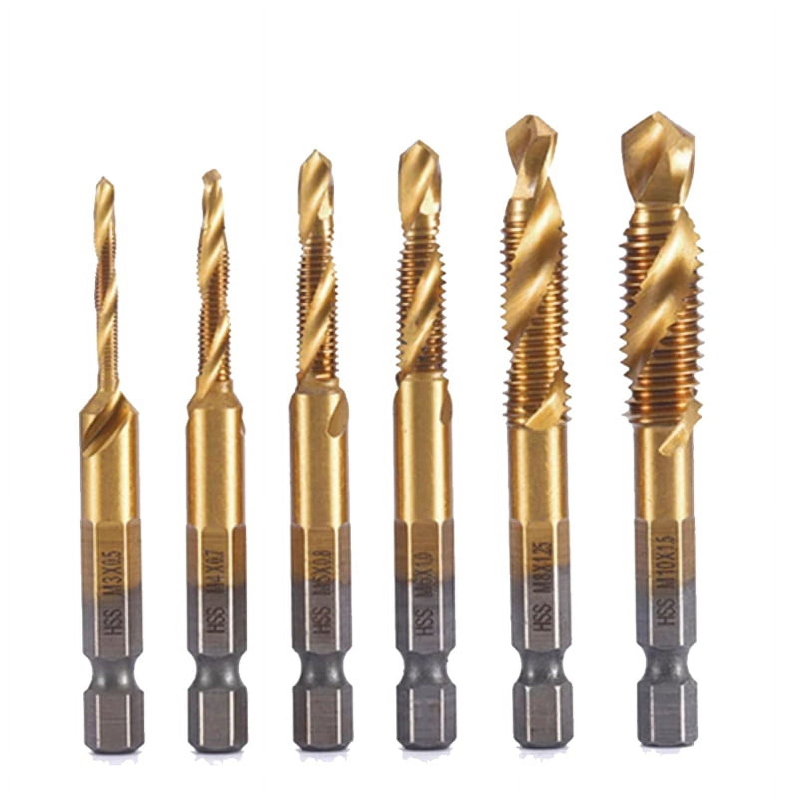 HOT 6Pcs High-Speed Steel 4341 Titanium Plated Composite Tap Drill and ...