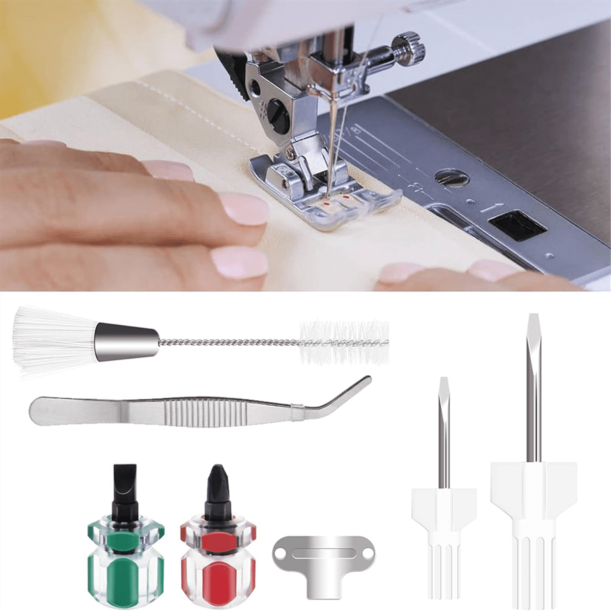 HOT! 7 Piece Sewing Machine Cleaning Kit Include Tweezers Double Ended ...