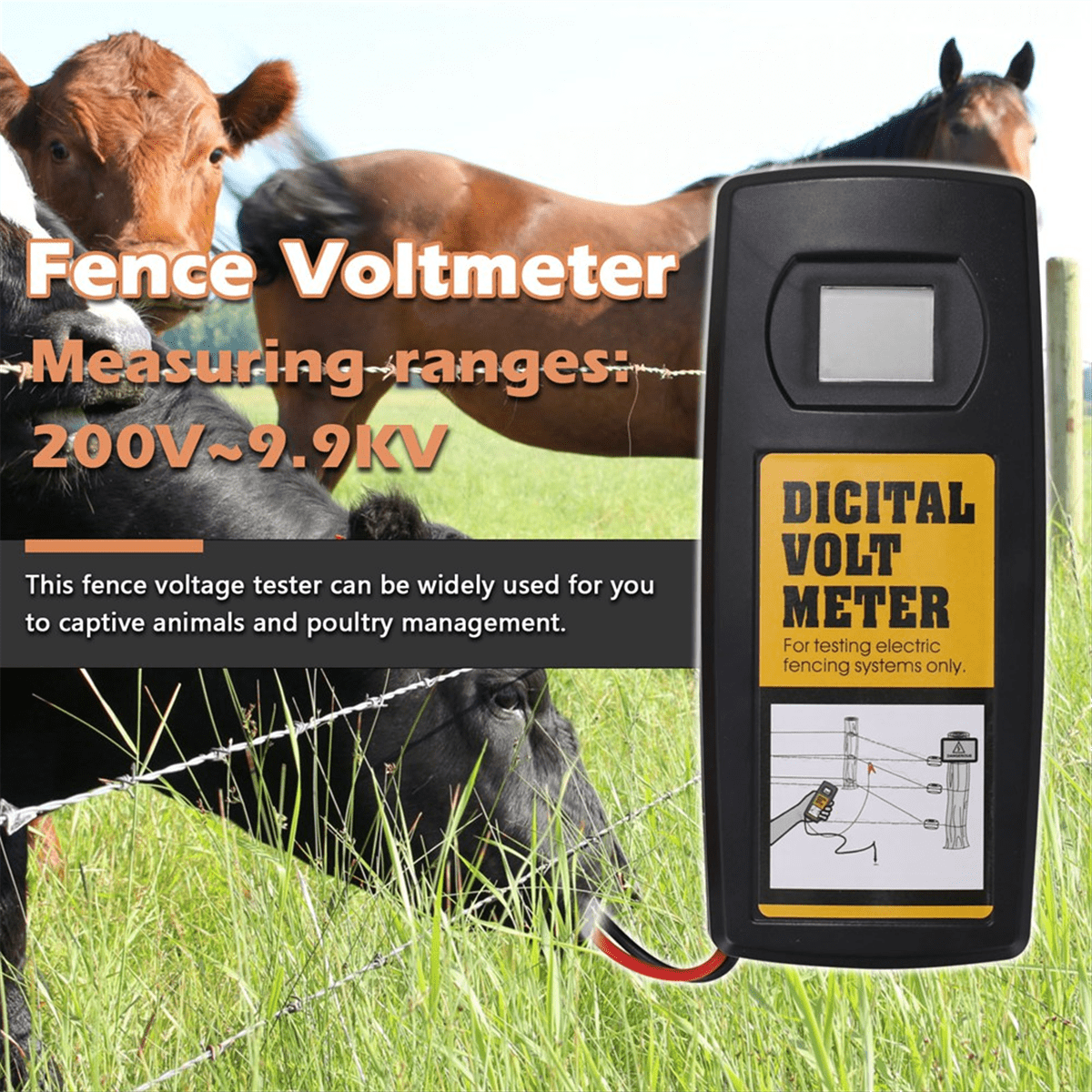 HOT! 9.9KV Digital Fence Tester Home Garden Horse Livestock Electric ...