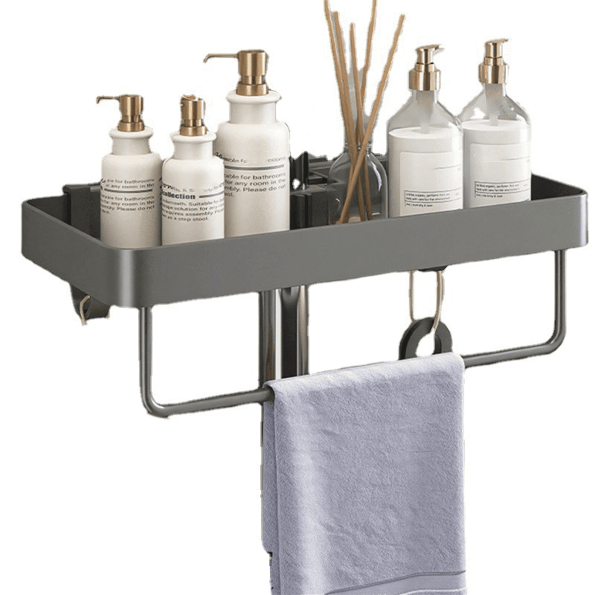 HOT Aluminum Shower Shelf with Towel Rack, No-Drill Bathroom Organizer ...