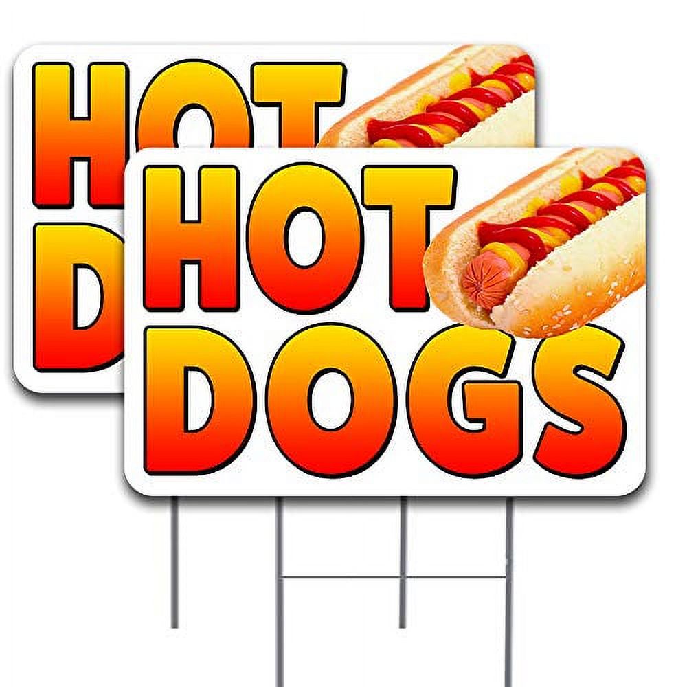 HOT DOGS 2 Pack Double-Sided Yard Signs 16" x 24" with Metal Stakes ...