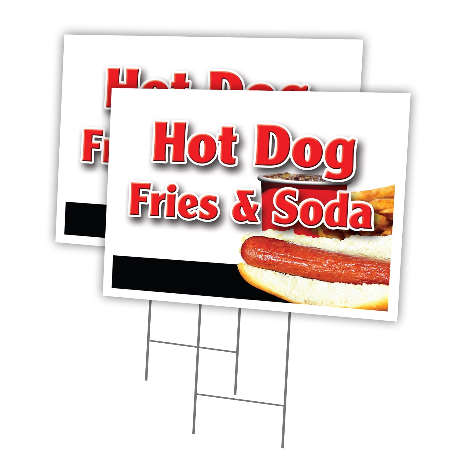 HOT DOGS FRIES & SODA 2 Pack Of 18" x 24" Yard Sign & Stake hot dog ...