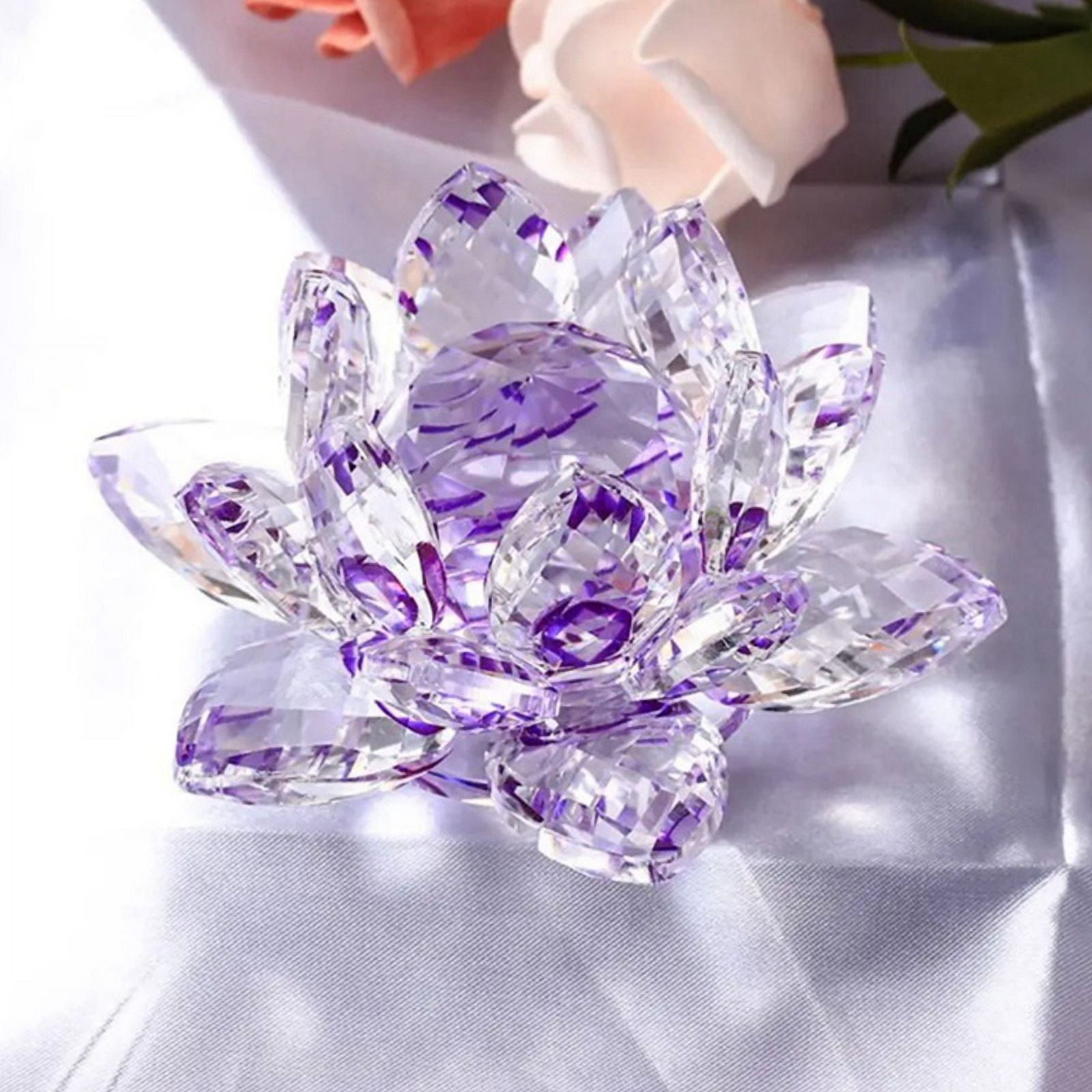 HOT F Crystal Lotus Flower Figurine Valentine Wedding Decor Glass Craft ...