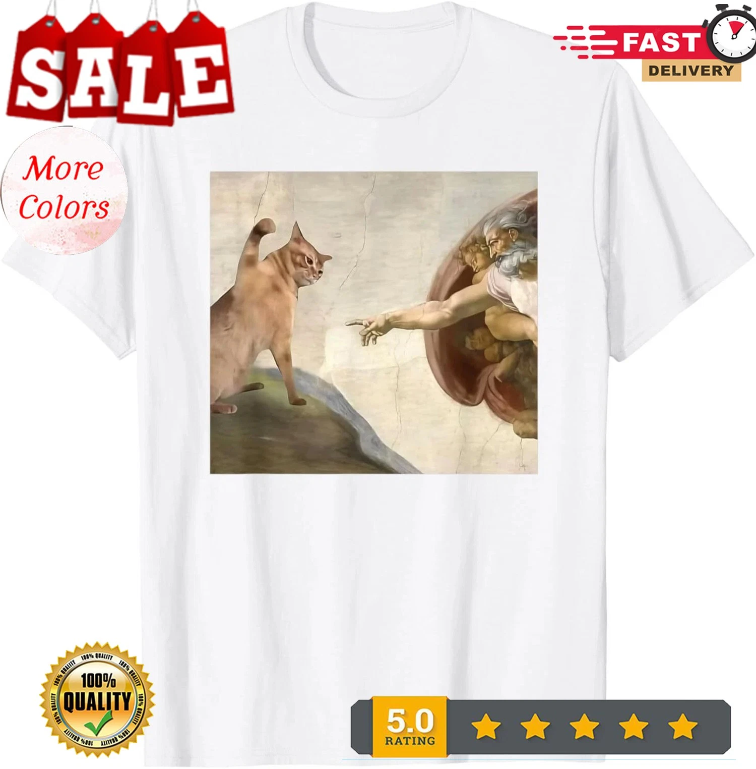 HOT-Funny Cat God Creation of Adam meme Jesus T-Shirt - Walmart.com