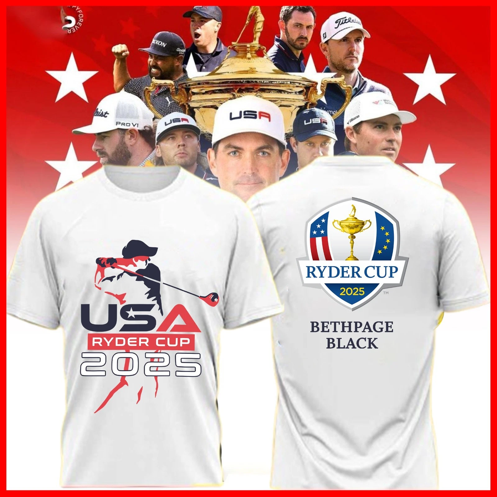 HOT HOT - USA 2025 Ryder Cup Bethpage 2 Sides Shirt 45th Ryder Cup Tee - Walmart.com
