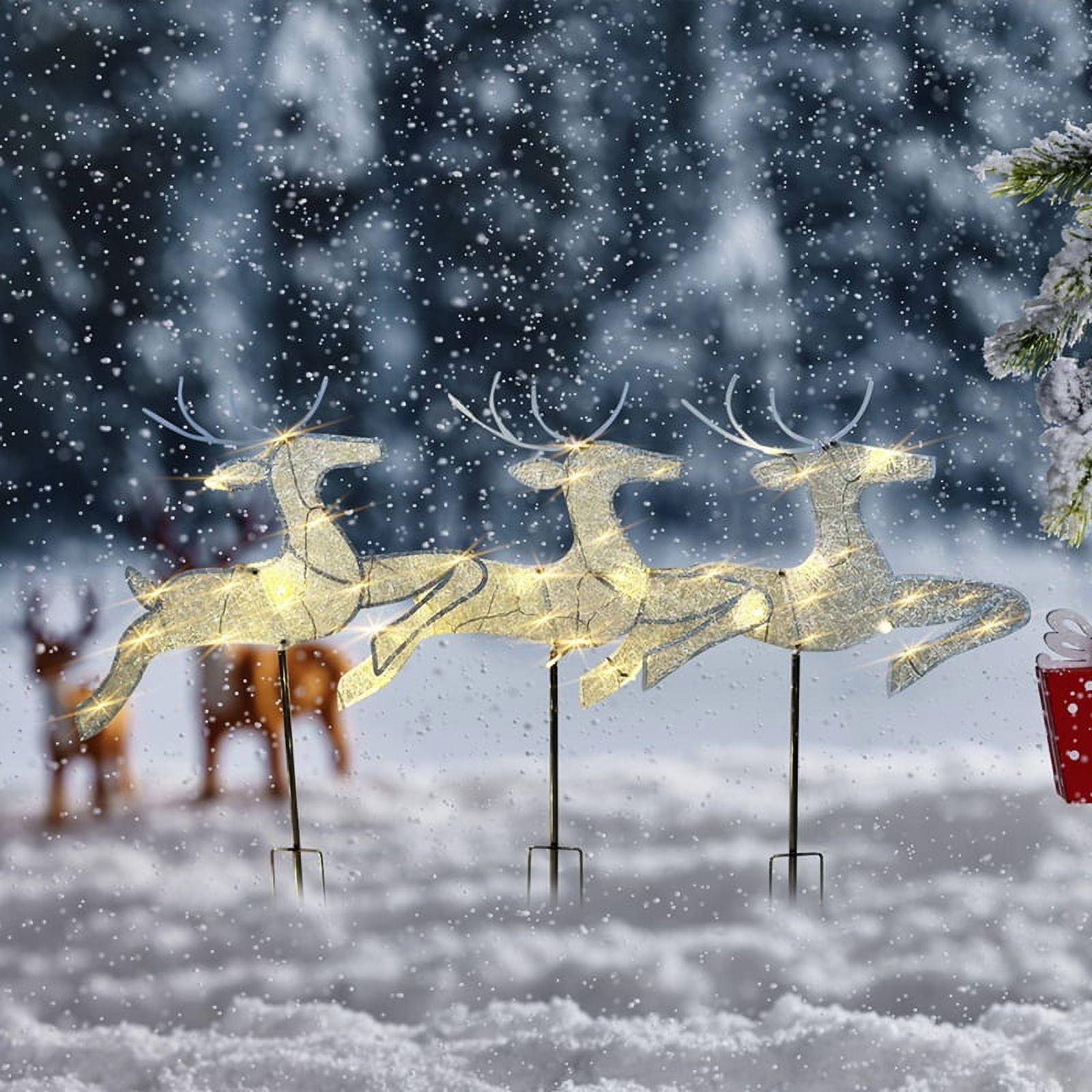 HOT Home Christmas Yard Decoration, Set of 3 Pre-Lit White Reindeer ...