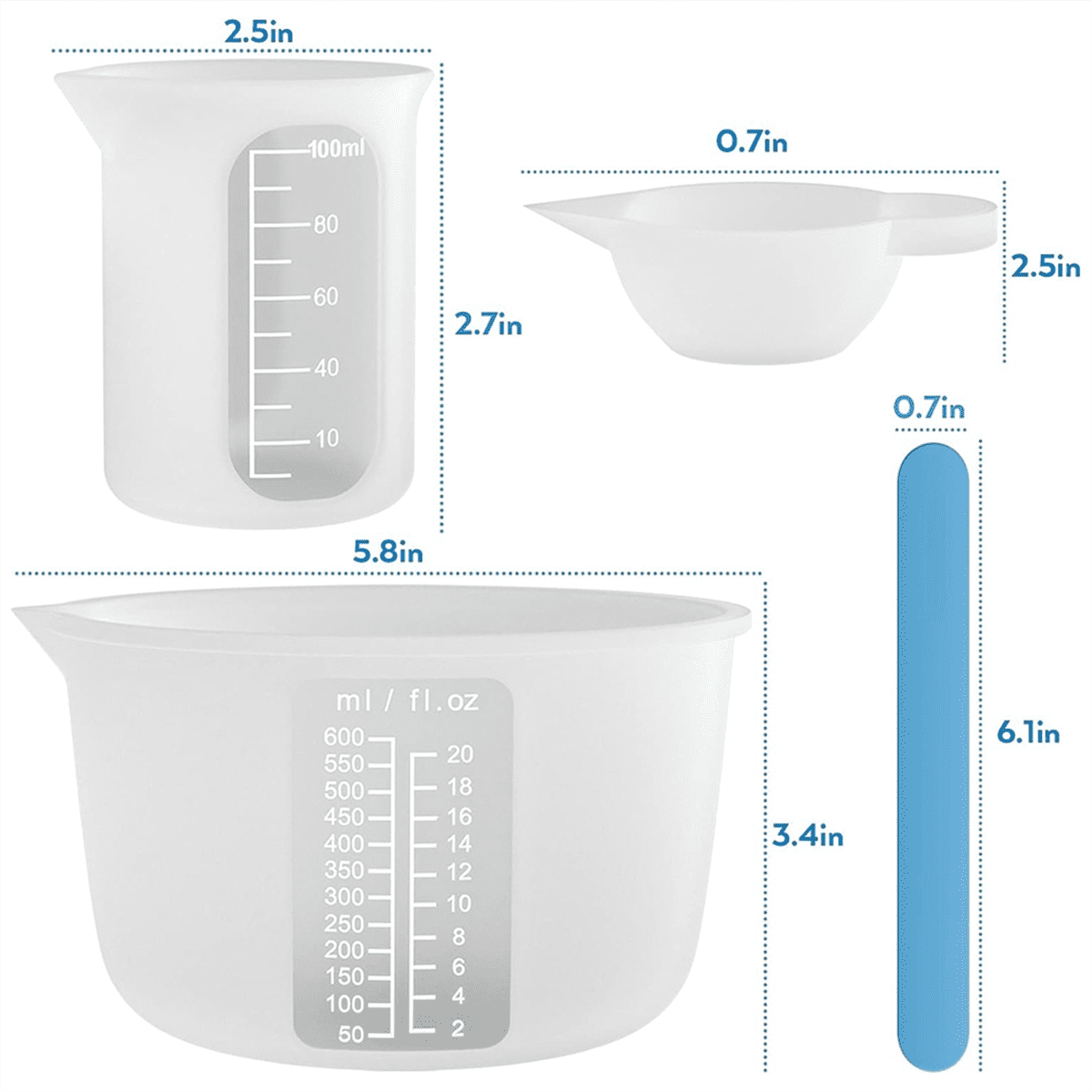 HOT! Large Silicone Resin Measuring Cups Tool Kit - Reusable 600ml ...