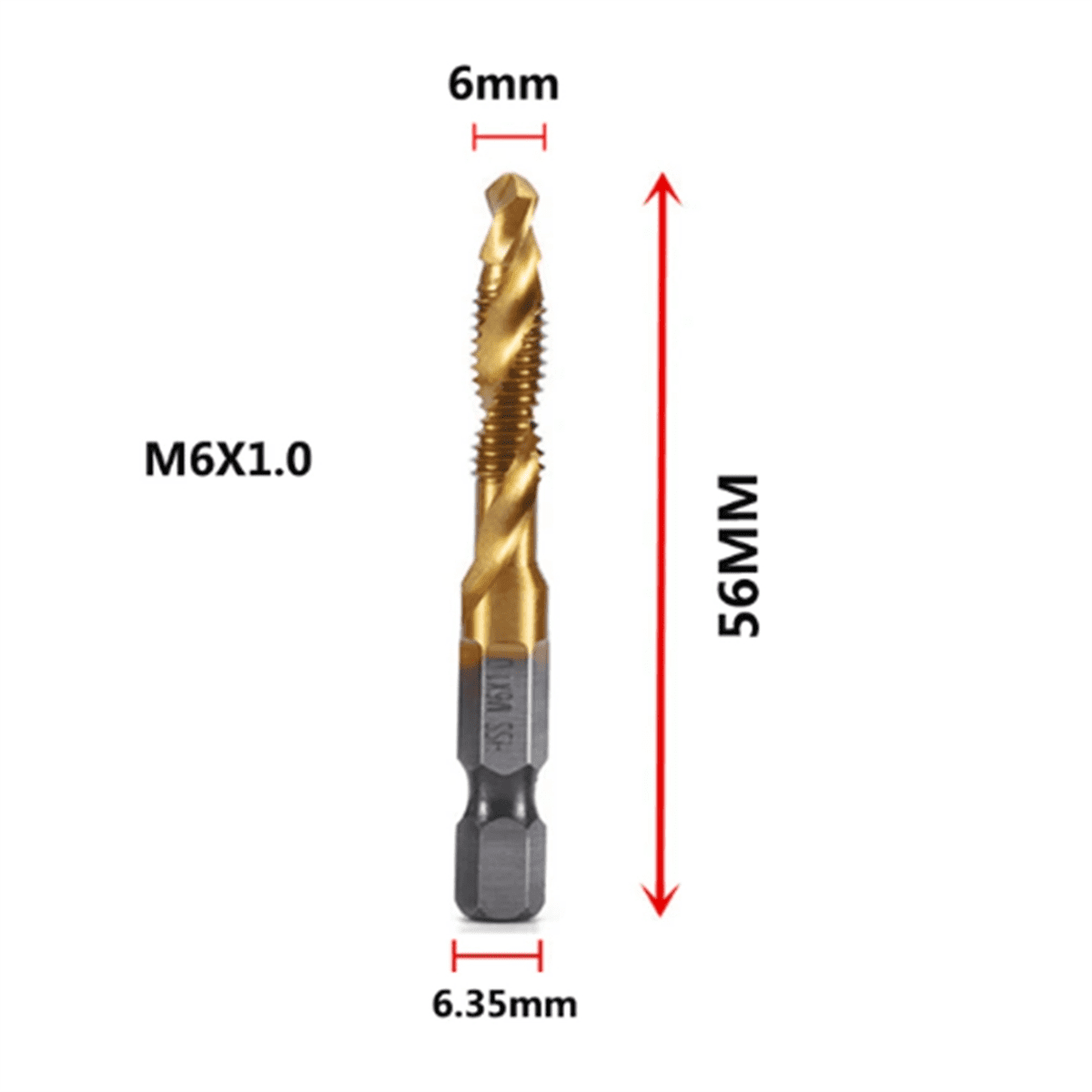 M6x1mm Hex Shank Titanium Plated HSS Screw Thread Metric Tap Drill Bits ...