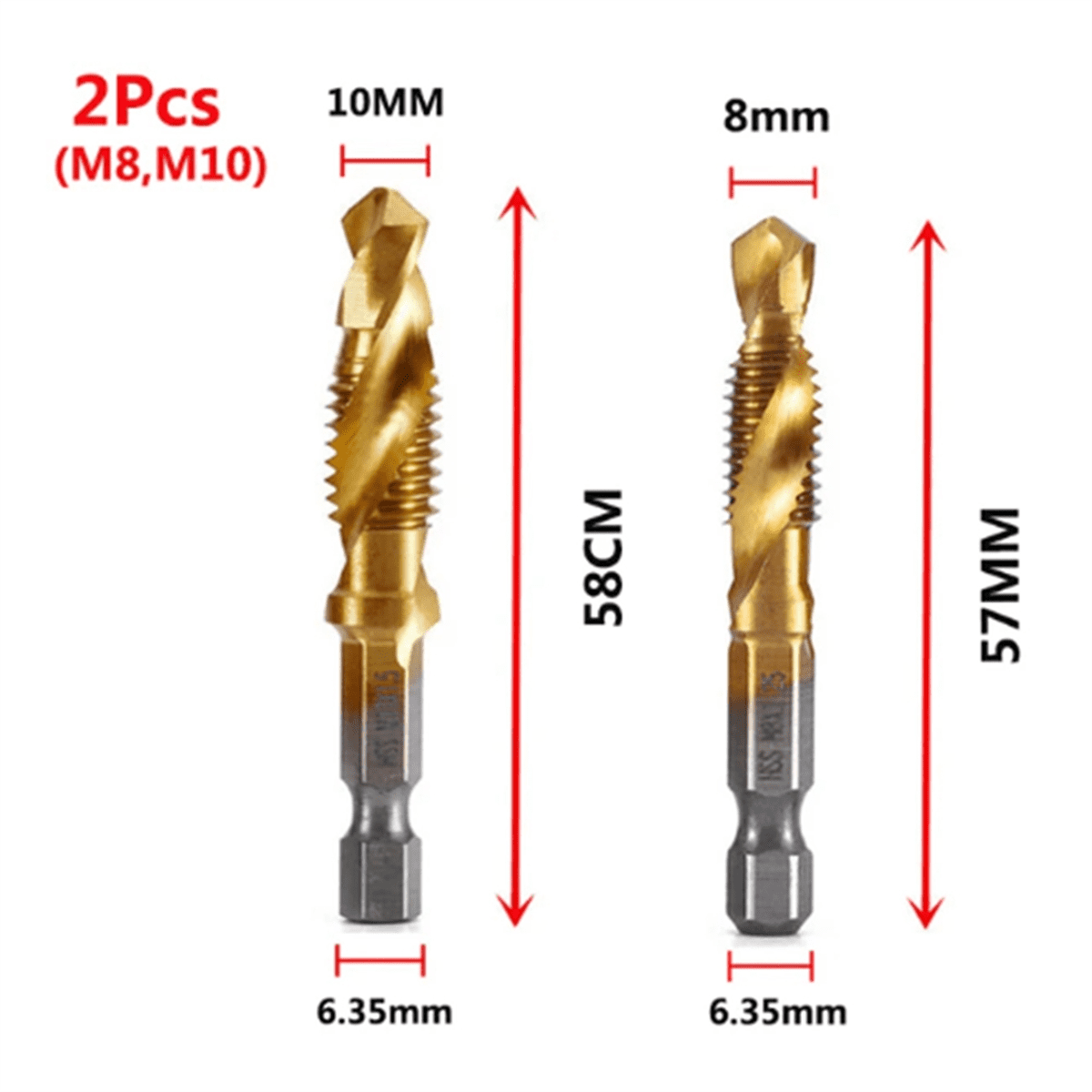 HOT! M8 M10 Hex Shank Titanium Plated HSS Screw Thread Metric Tap Drill ...