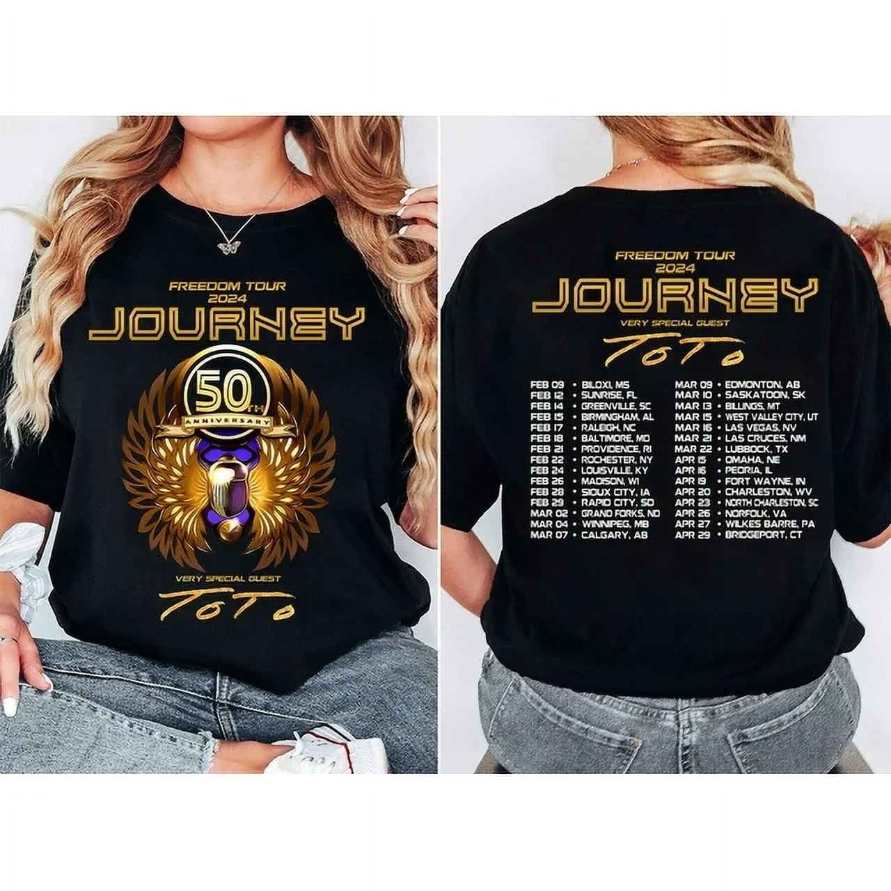 HOT NEW CIEN 2SIDE ,Journey Freedom Tour 2024 Shirt, Journey With Toto ...