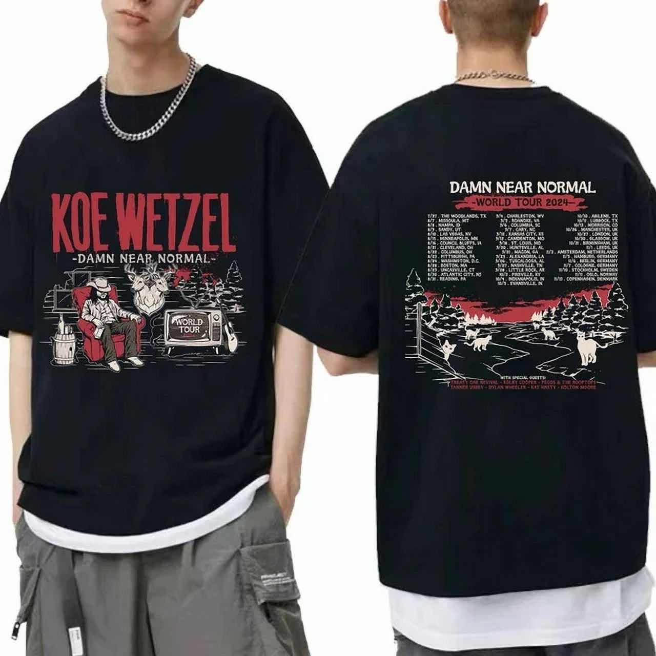 HOT NEW CIEN 2SIDE ,Koe Wetzel Damn Near Normal World Tour 2024 Shirt Koe Wetzel Fan Shirt Koe ...