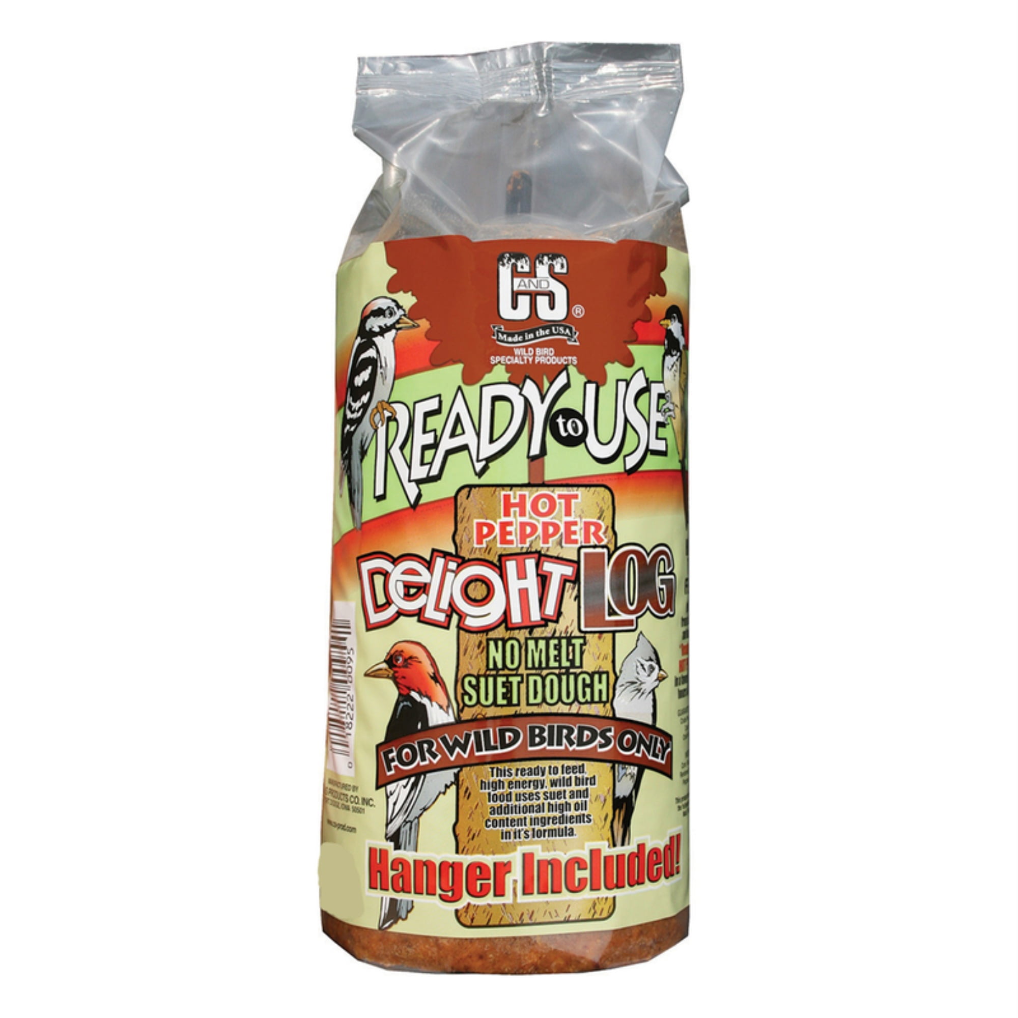 C&S Hot Pepper Suet Log, Assorted Species Wild Bird Food, Beef, 1 lb ...