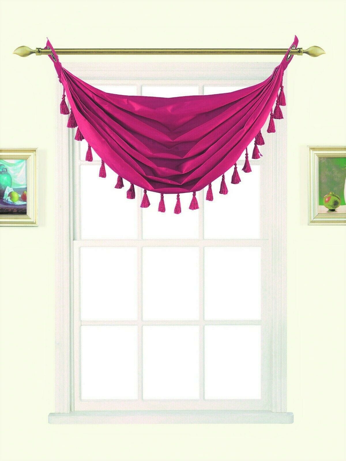 HOT PINK ELEGANCE FASHION M12 VALANCE WATERFALL FAUX SILK WITH TASSELS ...