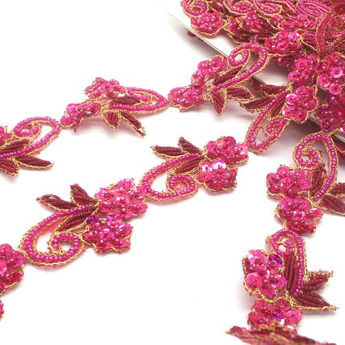 HOT PINK SEQUIN FLORAL BEADED TRIM - sarahi.NYC - Walmart.com