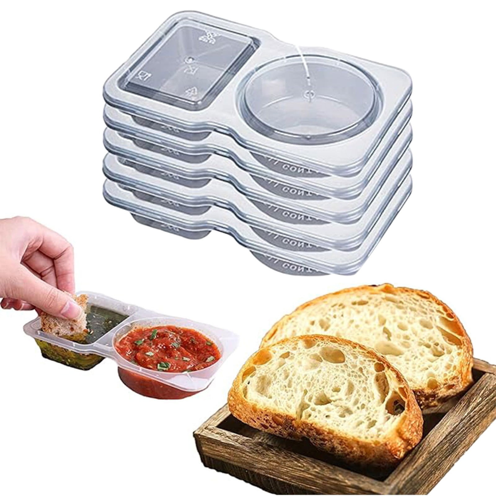 HOT SALE!! 5PCS Double Compartment Condiment Container Reusable Snack ...