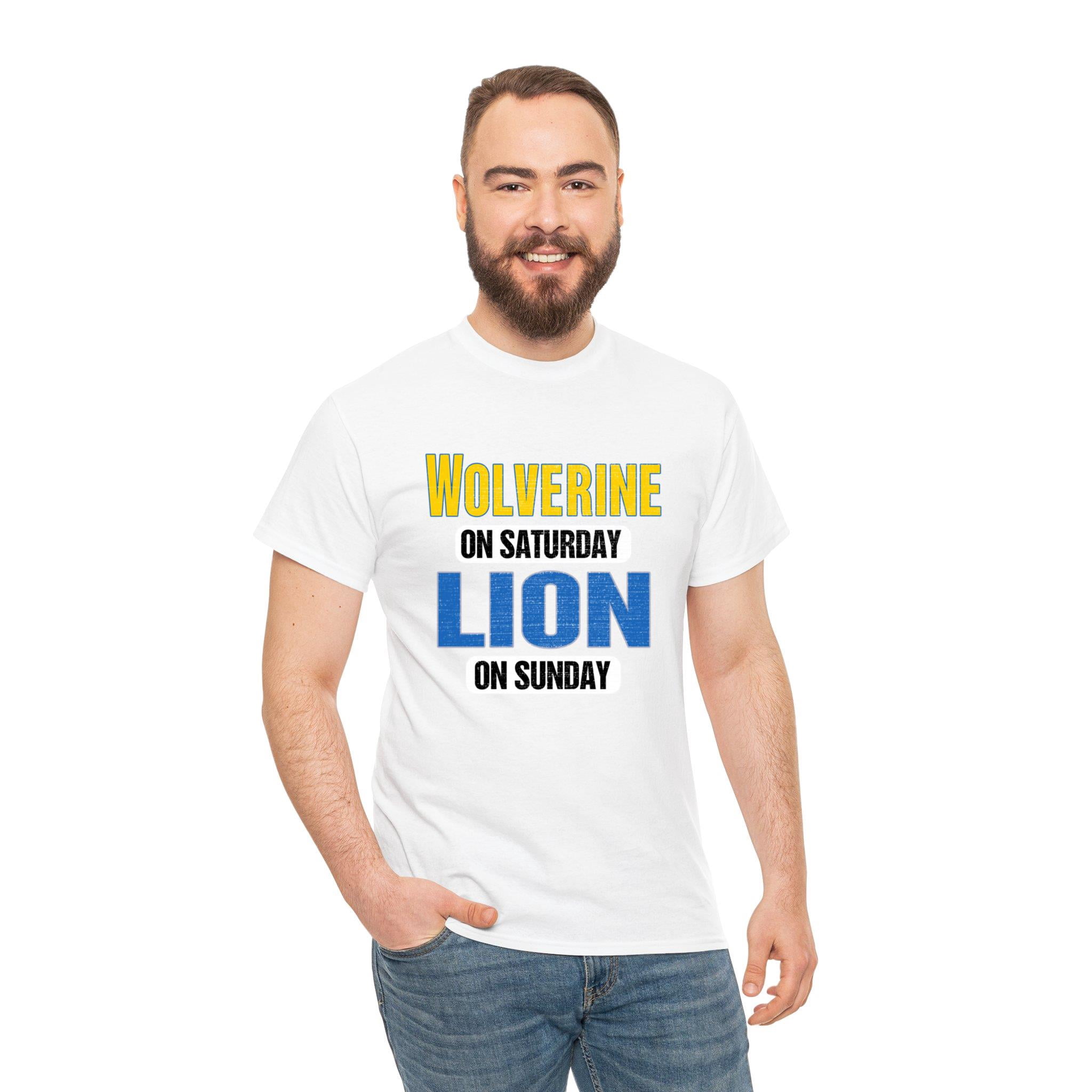 HOT SALE!! Wolverine On Saturday Lion On Sunday Detroit T-shirt Size S ...