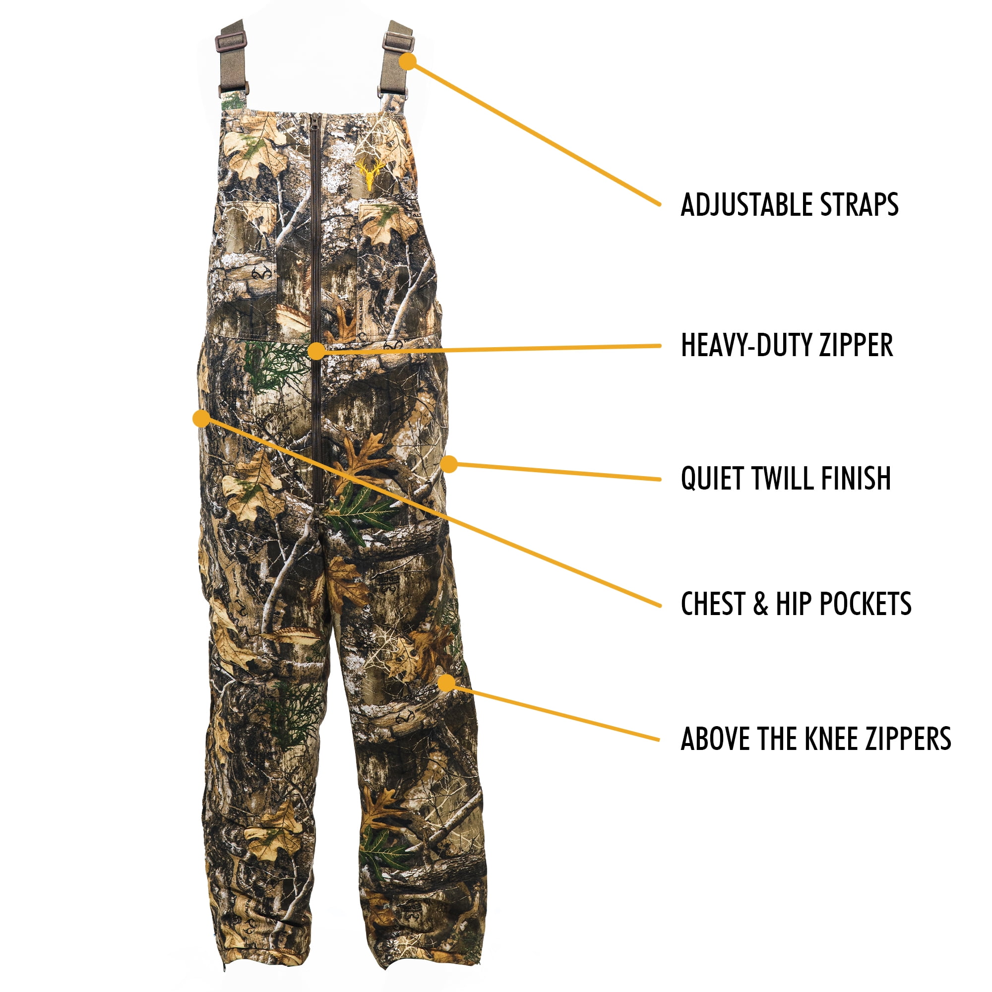 HOT SHOT Mens Insulated Realtree Camo Bib, Adjustable Height, Leg ...