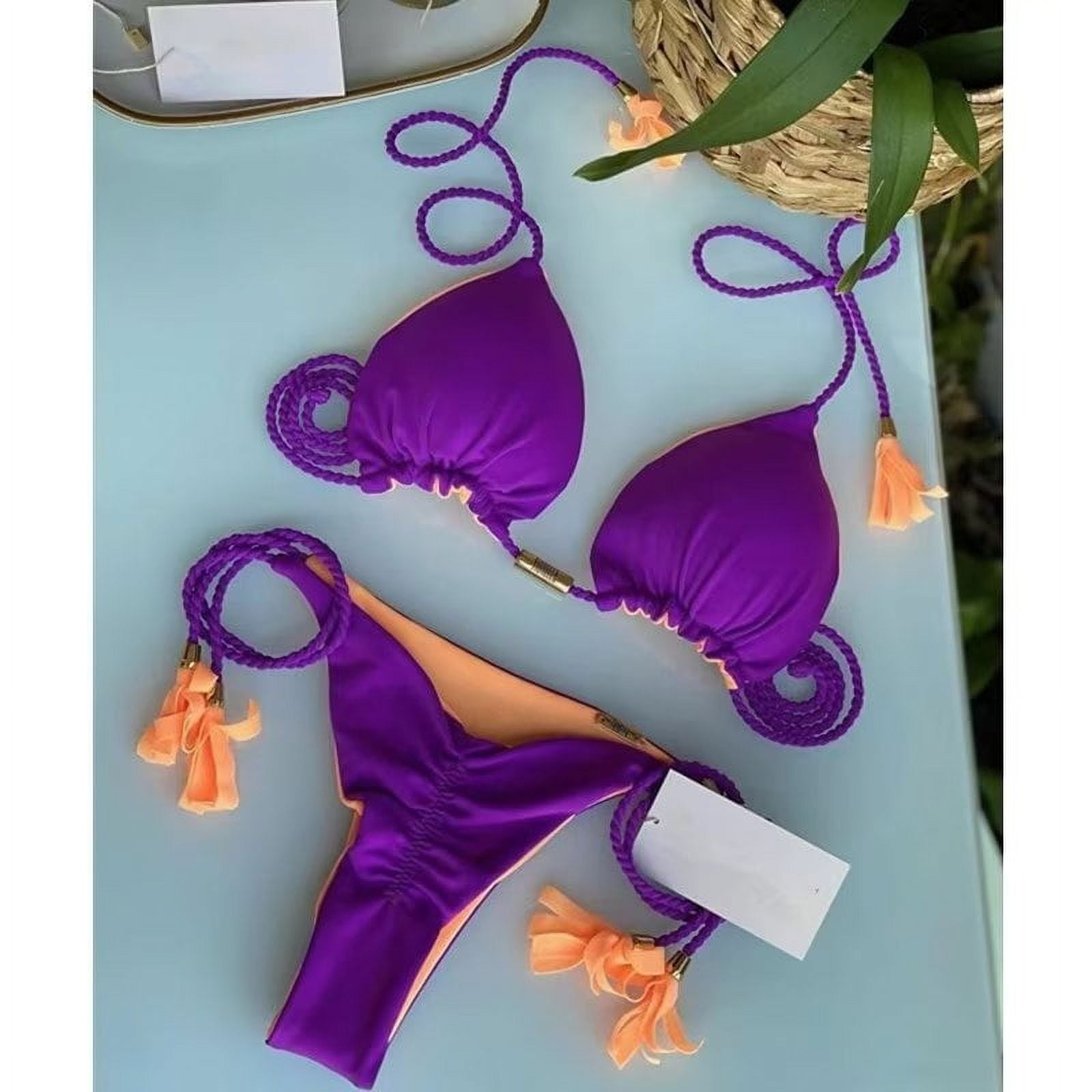 Hot Swimsuit Women‘s Bikini Wheel Print Sales Rope Weaving Print Swimsuit Side Tie Sexy Solid