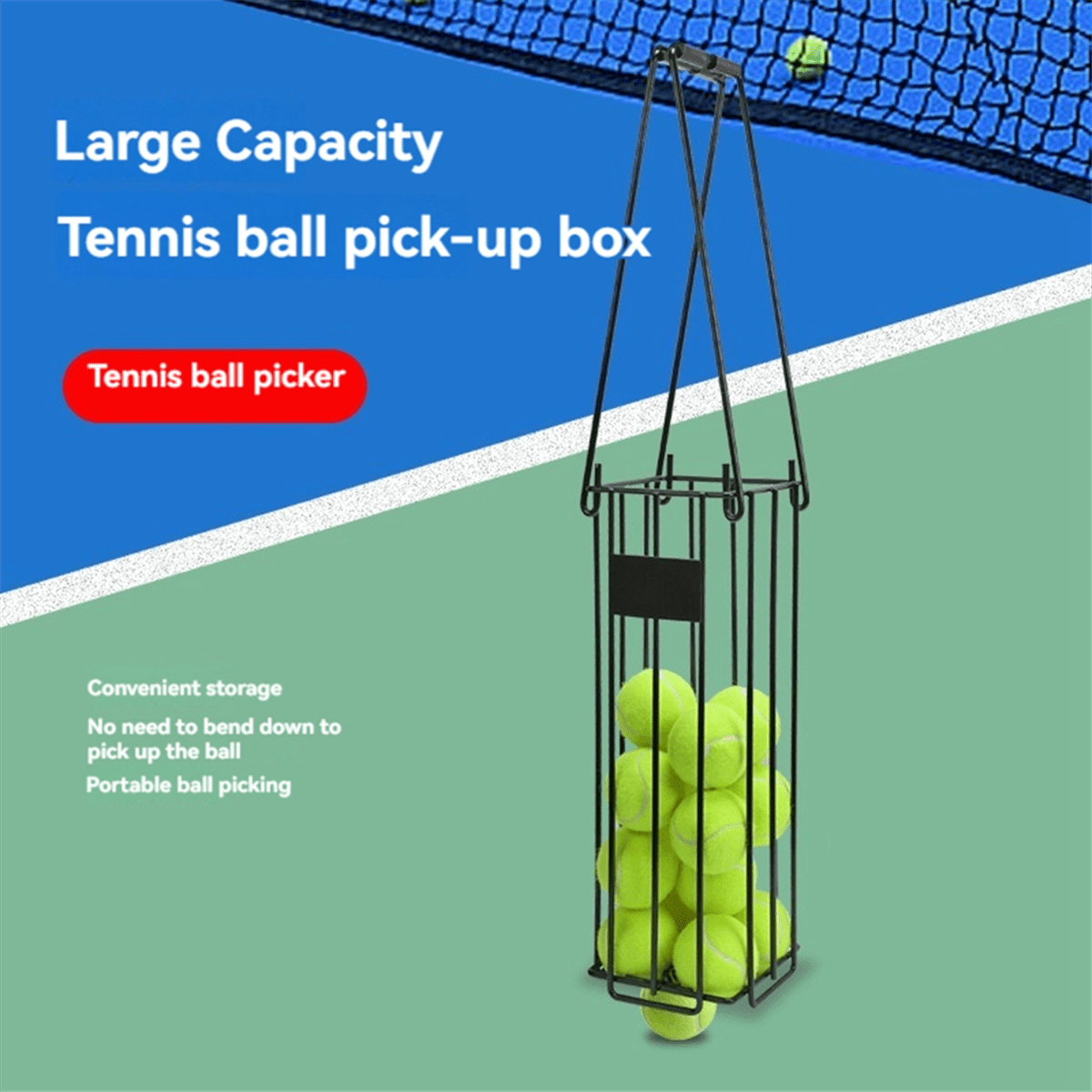 HOT! Tennis Ball Hopper, Basket, Portable Pickleball Hopper Picker, Upper , Metal Retriever ...
