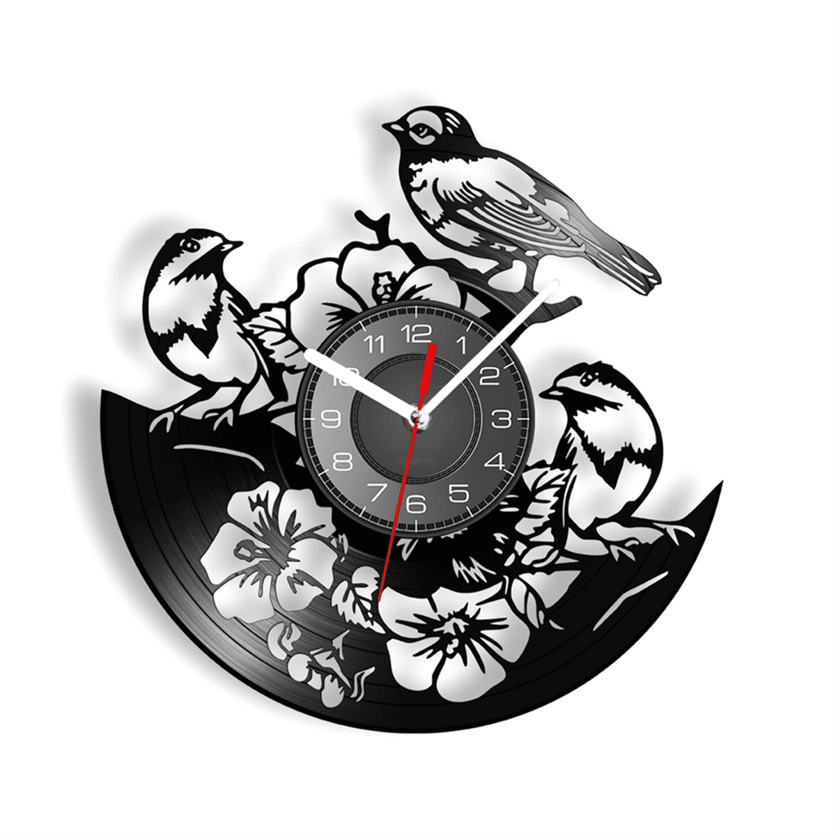 Tropical Natural Wall Art Flower Bird Clock Tree Vinyl Record Songbird ...