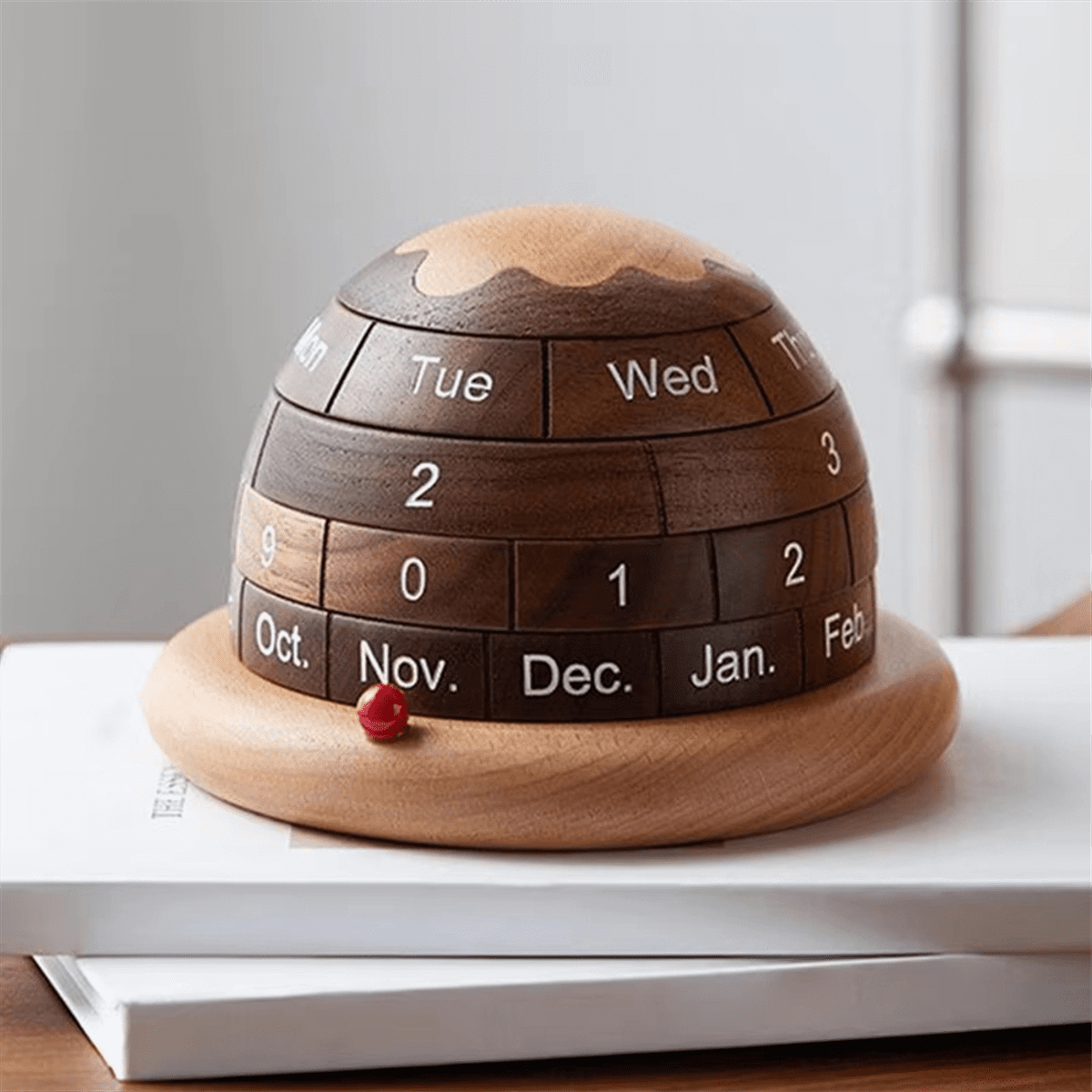 HOT! Walnut Wood Calendar Rotatable Wooden Planet Desk with Heavy Duty ...