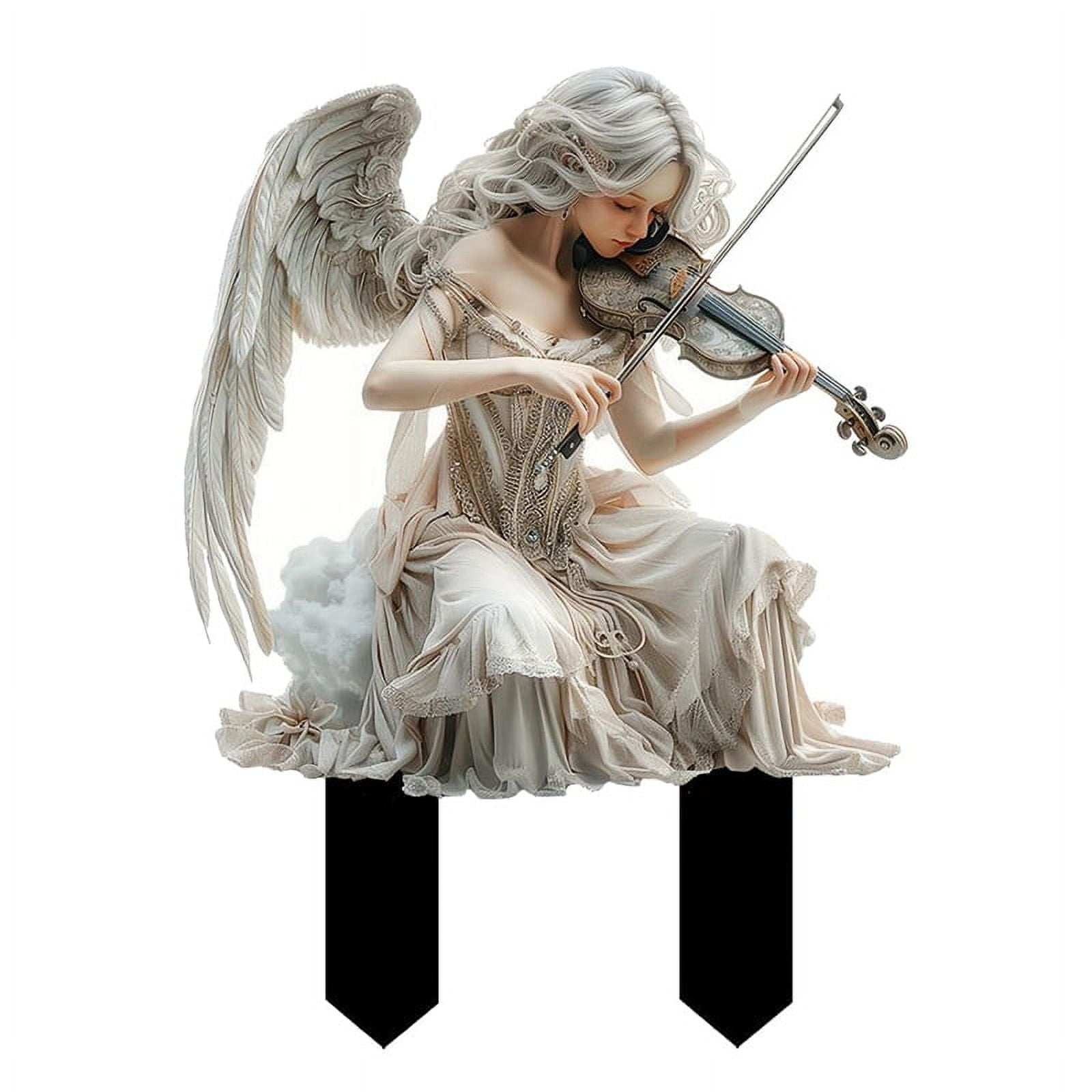 HOT! White Angel Playing Violin Acrylic Garden Stakes Flower Pot Lawn ...