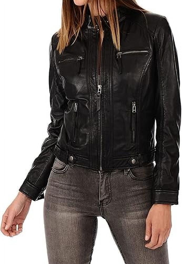 HOT Women's Genuine Black Lambskin Real Leather Jacket Stylish Biker ...