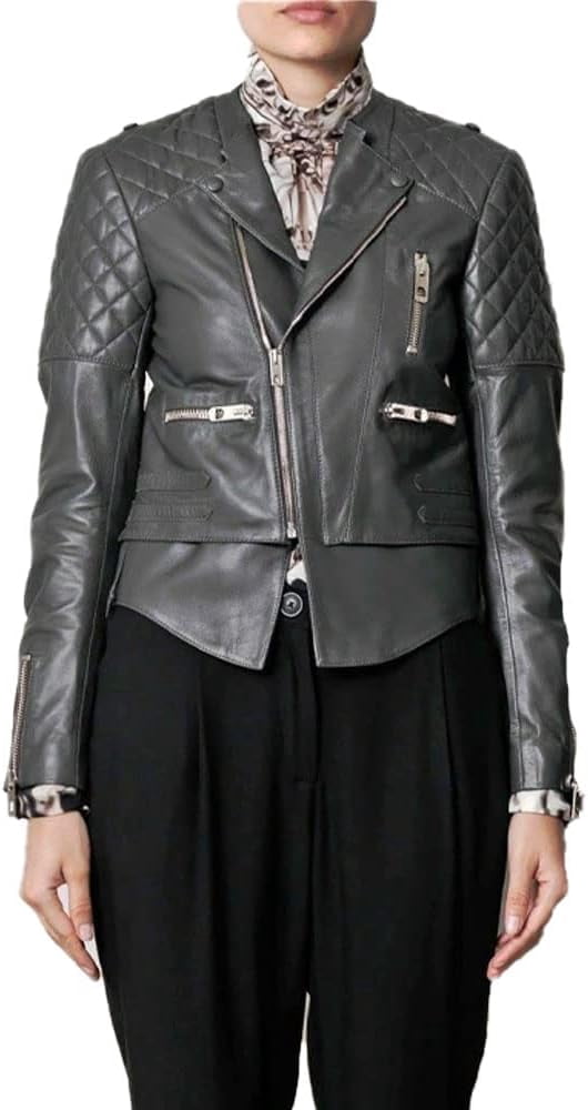 HOT Women's Genuine Black Quilted Lambskin Real Leather Jacket Stylish ...