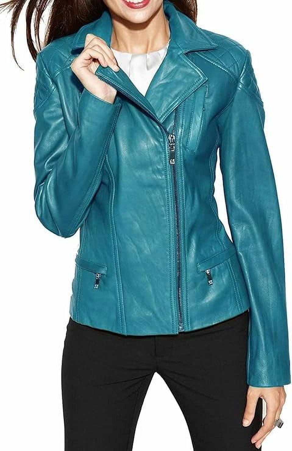 HOT! Women's Genuine Blue Lambskin Leather Jacket Slim Fit Biker jacket Coat W410 - Walmart.com