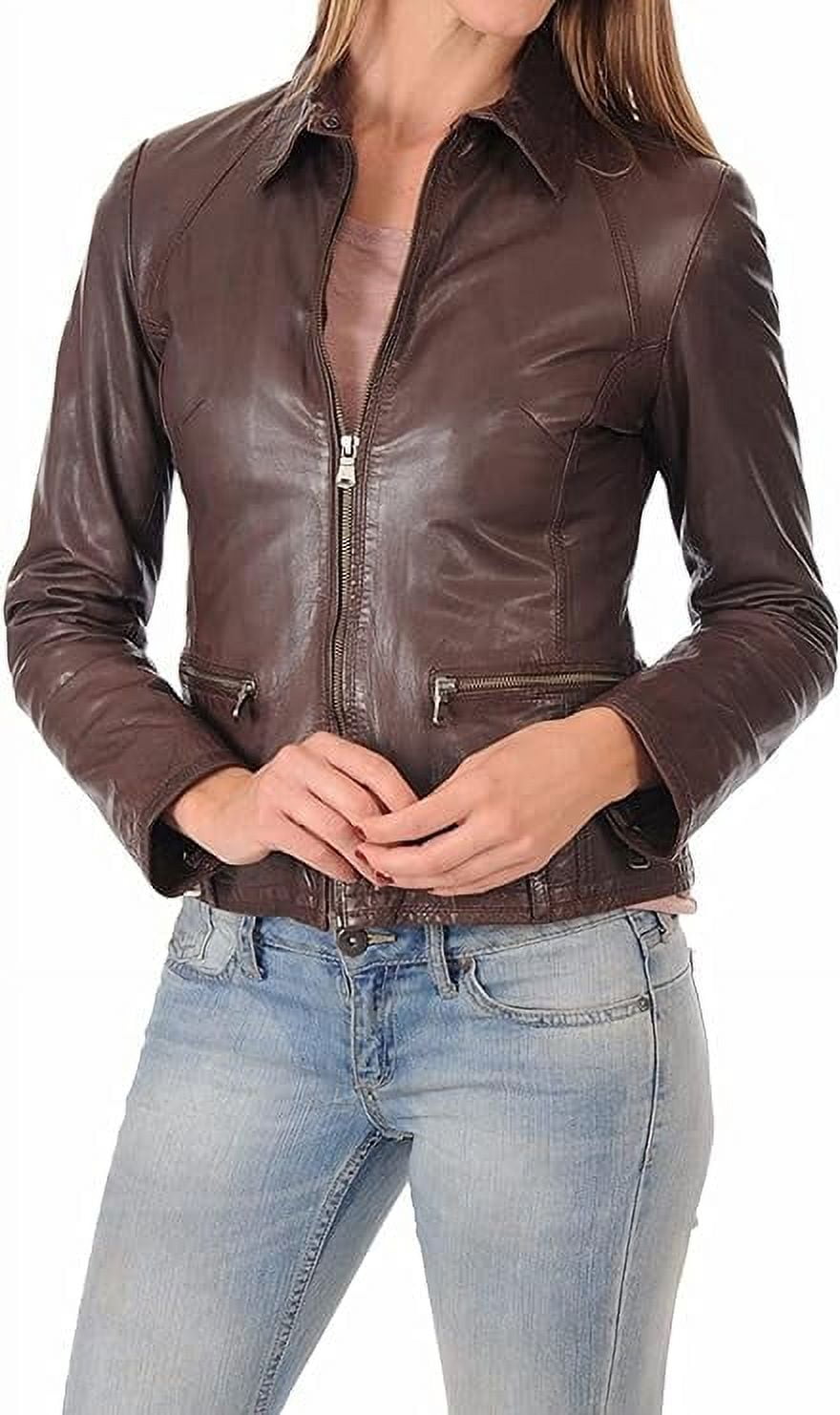 HOT Women's Genuine Lambskin Real Leather Jacket Stylish Collared Biker Coat W013 - Walmart.com