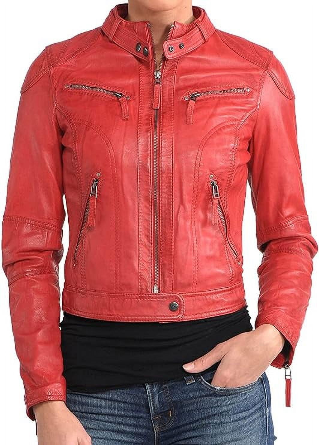 HOT Women's Genuine Lambskin Real Leather Jacket Stylish Collared Biker Coat W014 - Walmart.com