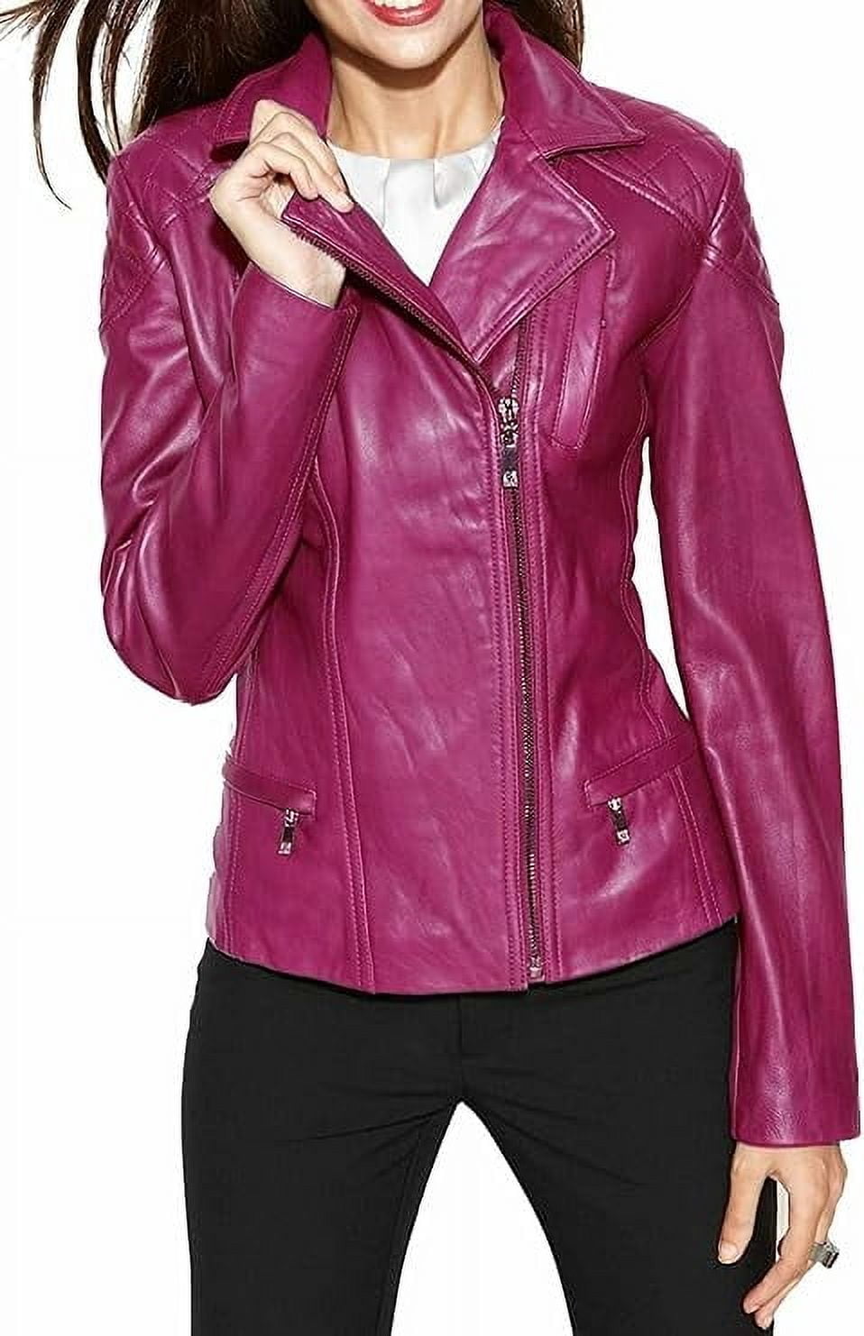 HOT Women's Genuine Pink Lambskin Real Leather Jacket Stylish Collared ...
