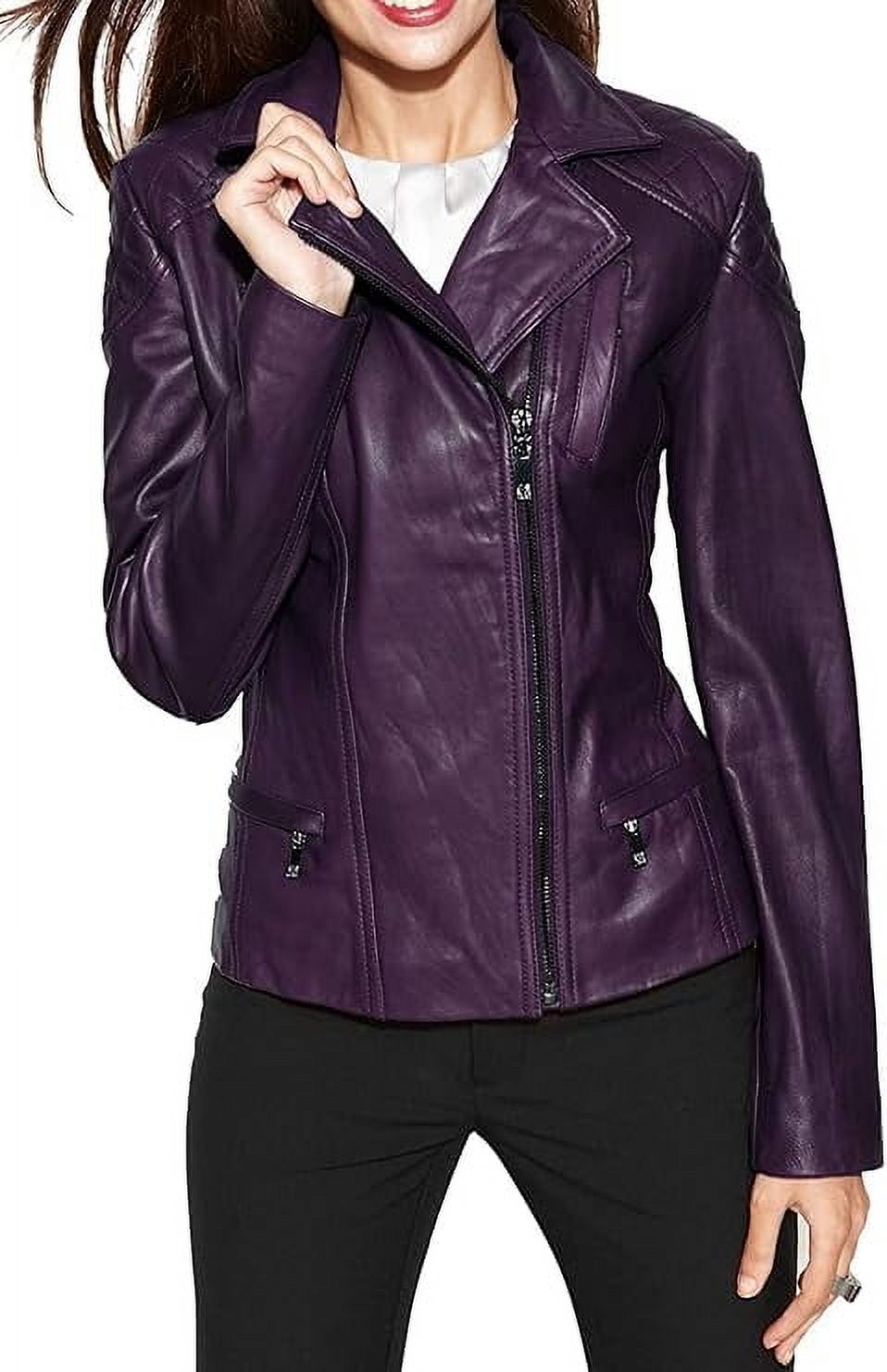HOT! Women's Genuine Purple Lambskin Leather Jacket Slim Fit Biker ...