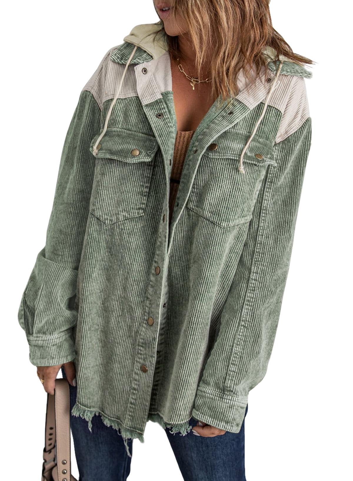 HOTAPEI Corduroy Shackets for Women Button Down Corduroy Jacket Color ...