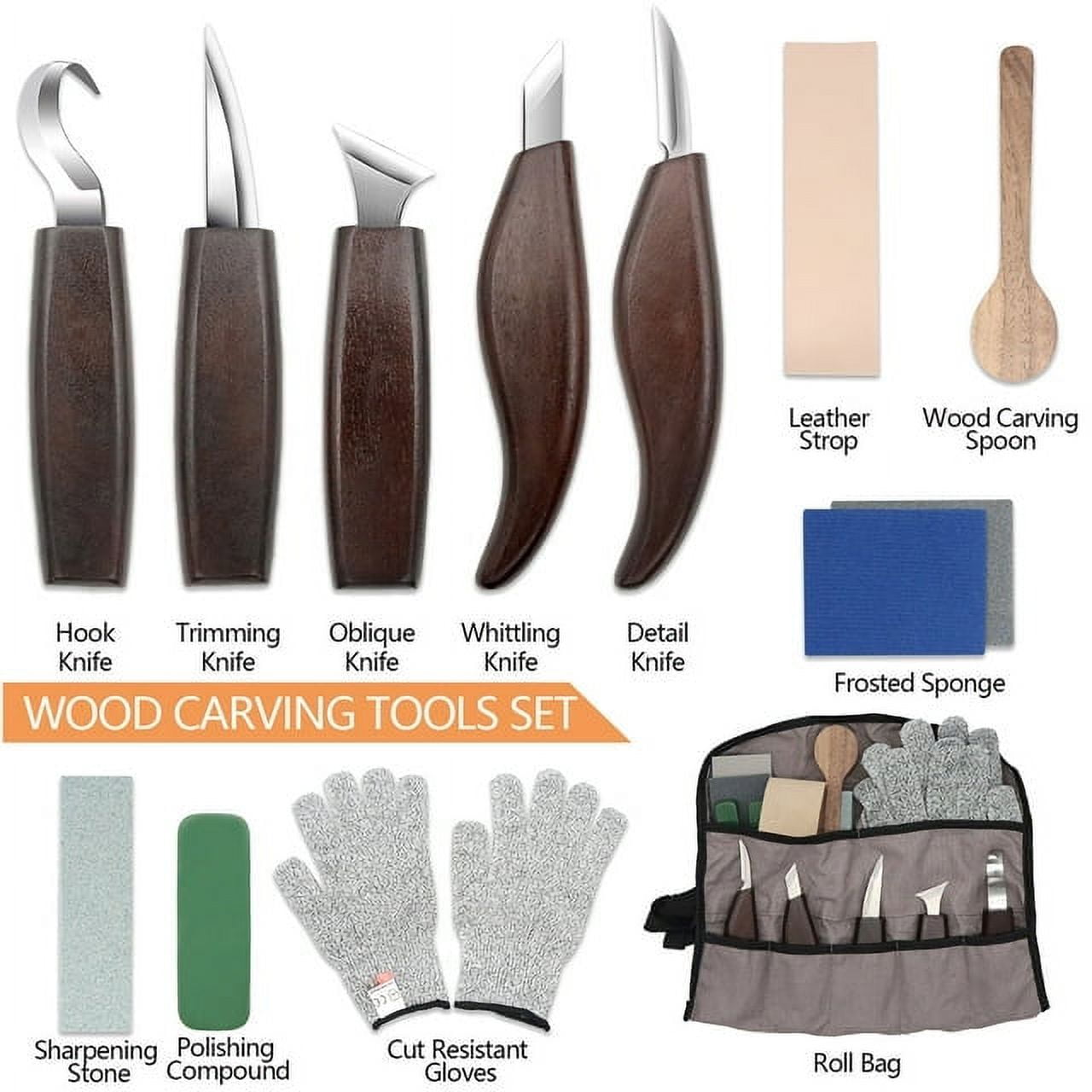HOTBEST 14Pcs Wood Carving Tool Set for Beginners, Hand Craft Blades ...