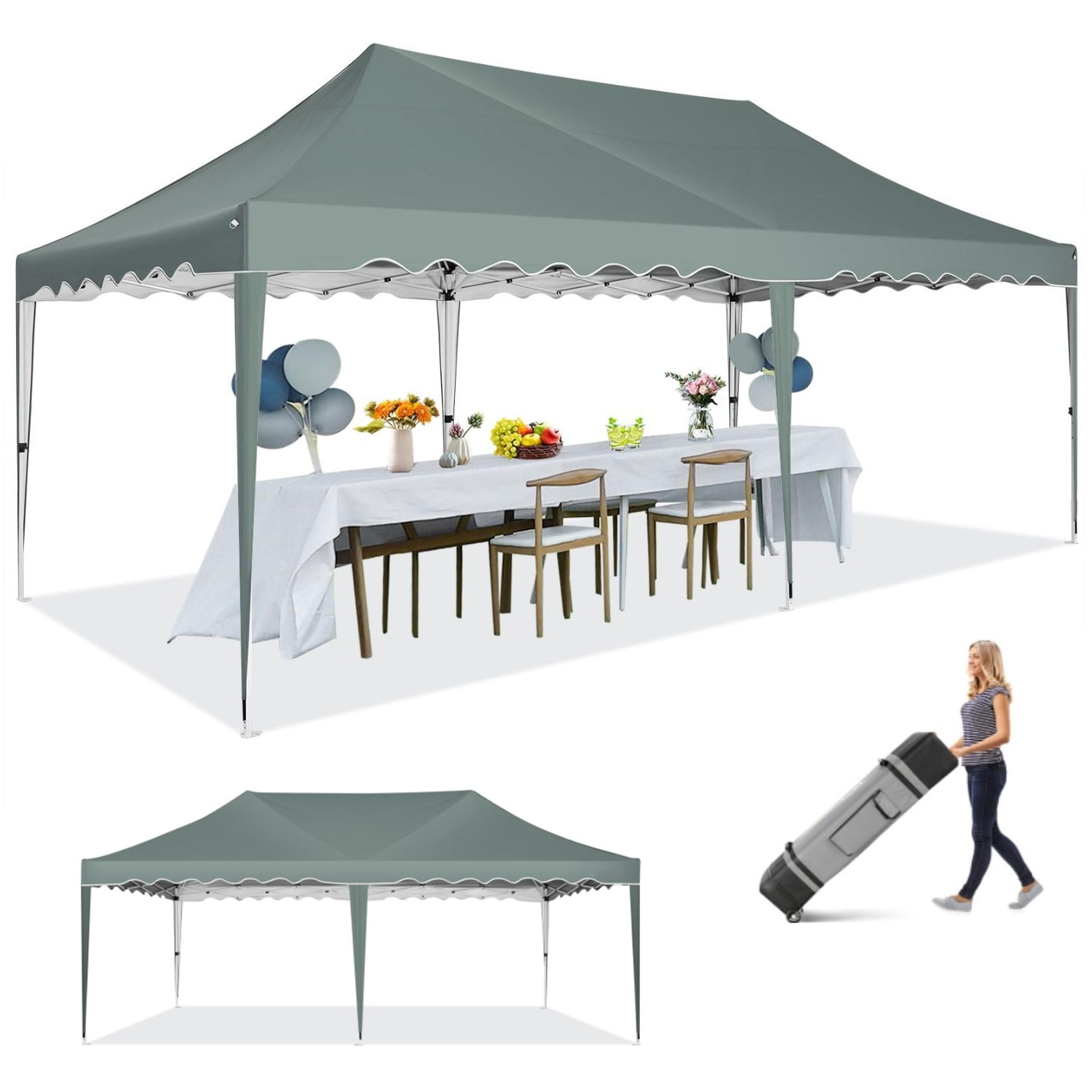 HOTEEL 10'x20' Pop Up Canopy Tent, Outdoor Canopy with Wheeled Bag, for ...
