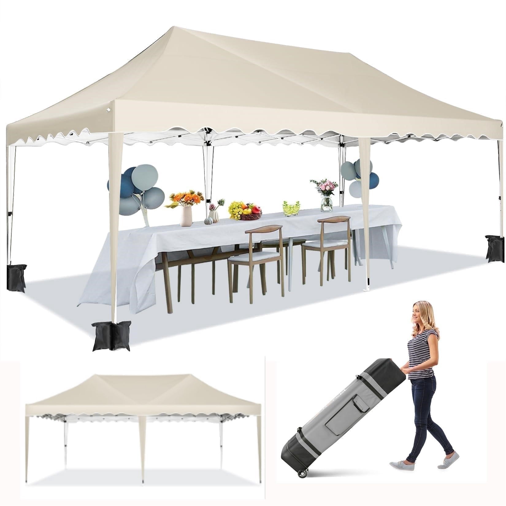 HOTEEL 10'x20' Pop Up Canopy Tent,Outdoor Canopy with Wheeled Bag,for ...