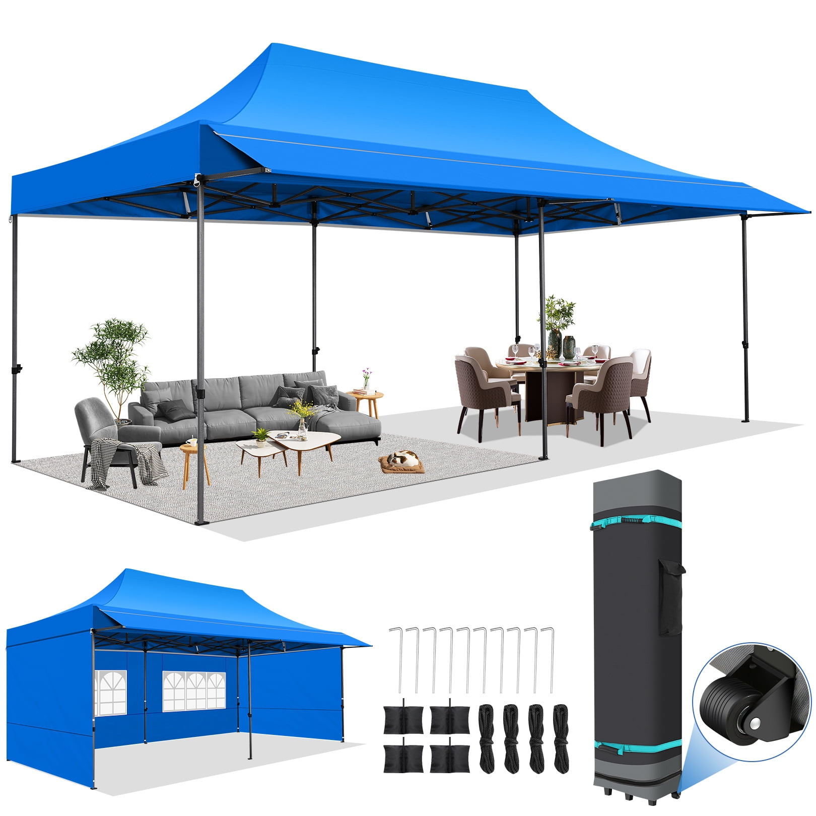HOTEEL 10X20 ft Canopy with Extended Awning, Heavy Duty EZ Pop up ...