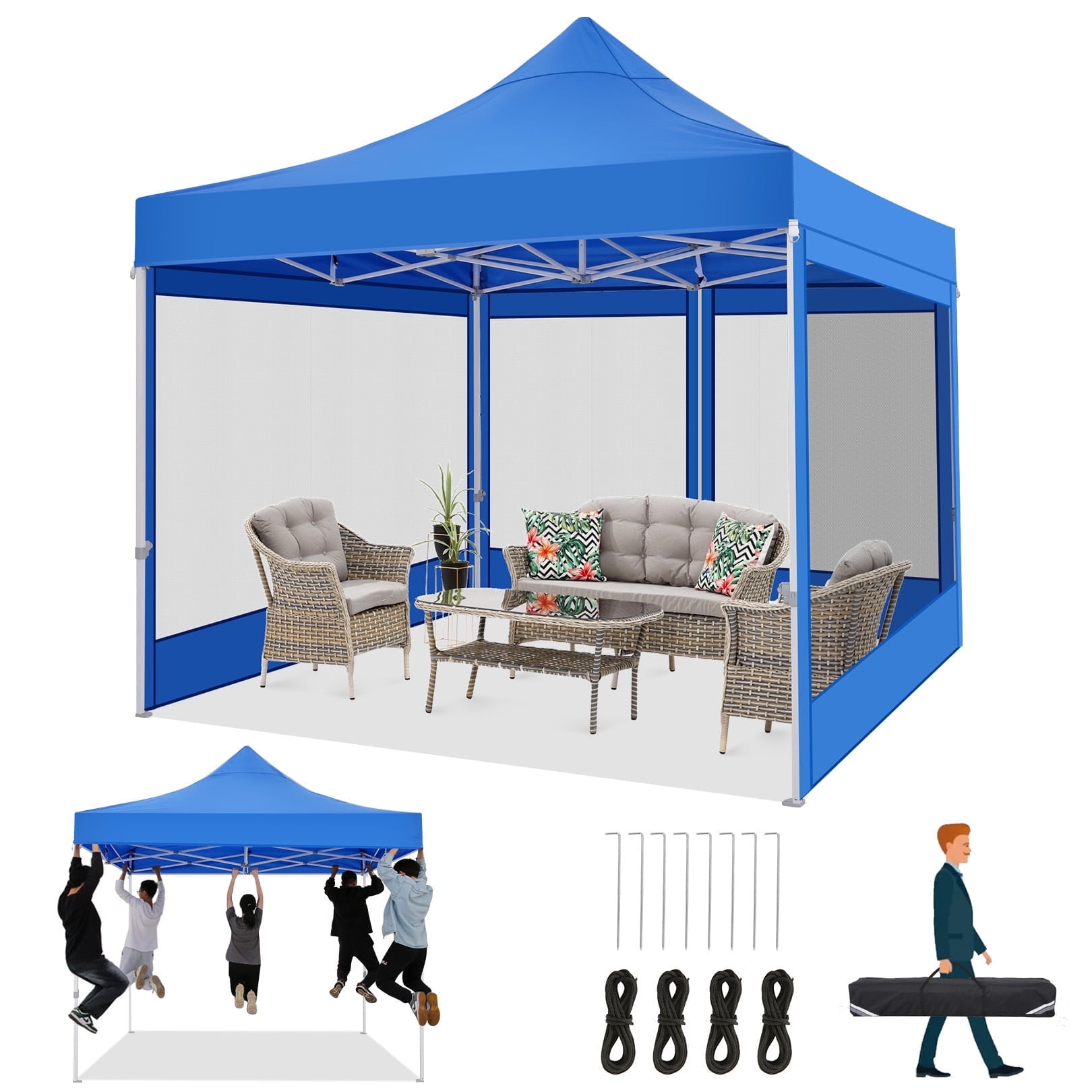 HOTEEL 10x10 Heavy Duty Canopy Tent, Pop up Gazebo with Netting ...