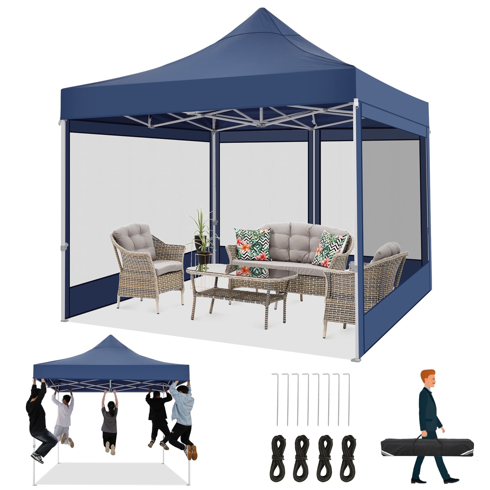 HOTEEL 10x10 Canopy Tent, Pop up Gazebo with Mesh Sides, Waterproof ...