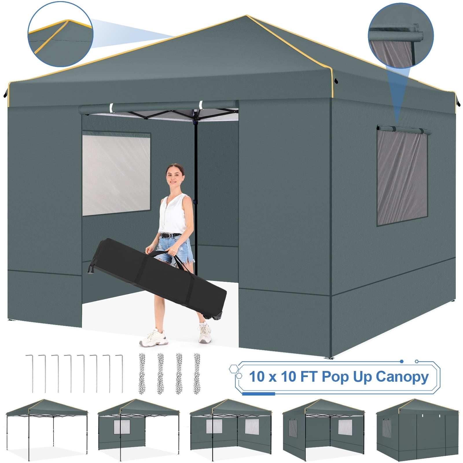 HOTEEL 10x10 Pop up Canopy Tent with 4 Removable Sidewalls,Waterproof ...