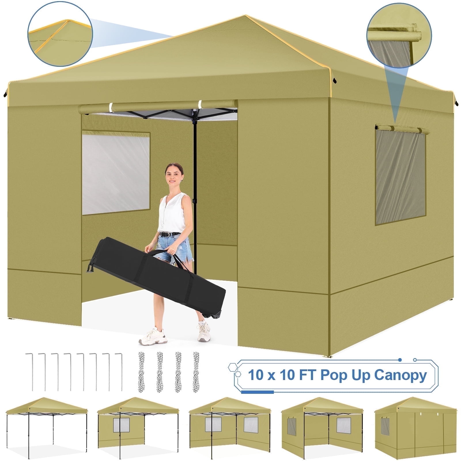 HOTEEL 10x10 Pop up Canopy Tent, Waterproof Gazebo with 4 Sidewalls ...