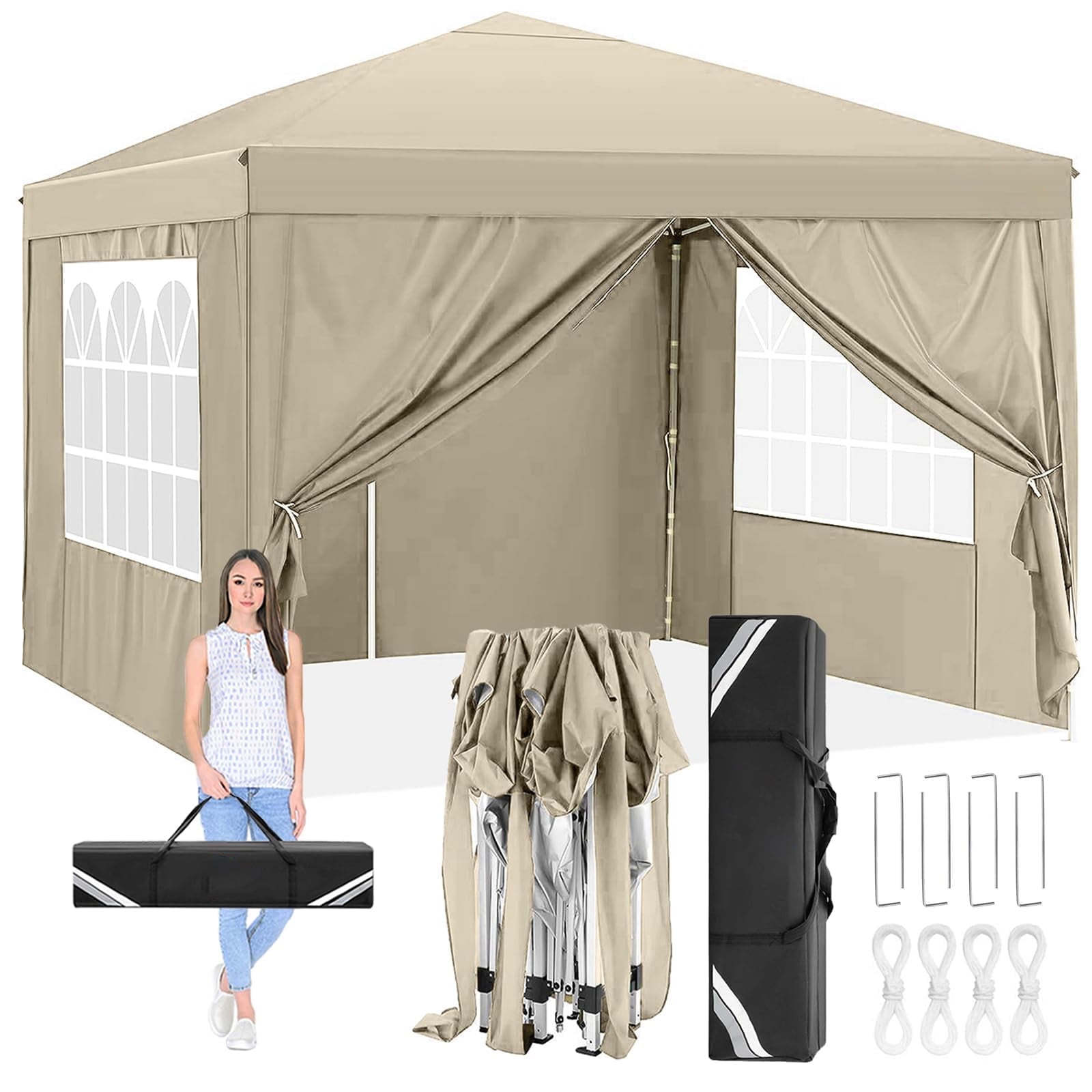 HOTEEL 10x10 Pop up Canopy Tent with 4 Sidewalls, Waterproof Commercial ...