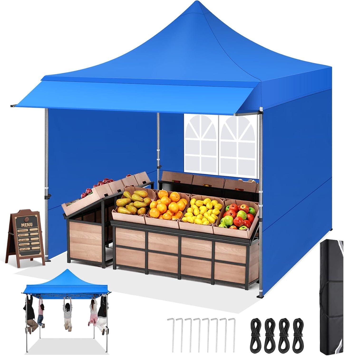 HOTEEL 10x10 ft Canopy with Extended Awning, Heavy Duty EZ Pop up ...