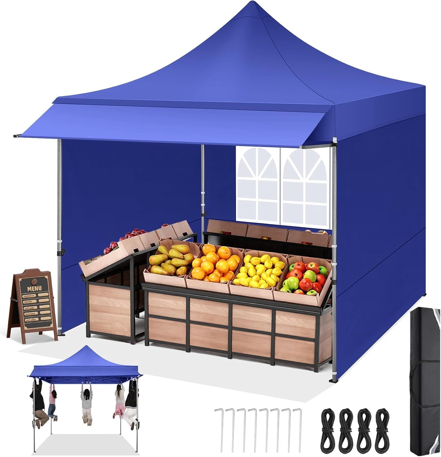 HOTEEL 10x10 ft Canopy with Extended Awning, Heavy Duty EZ Pop up ...