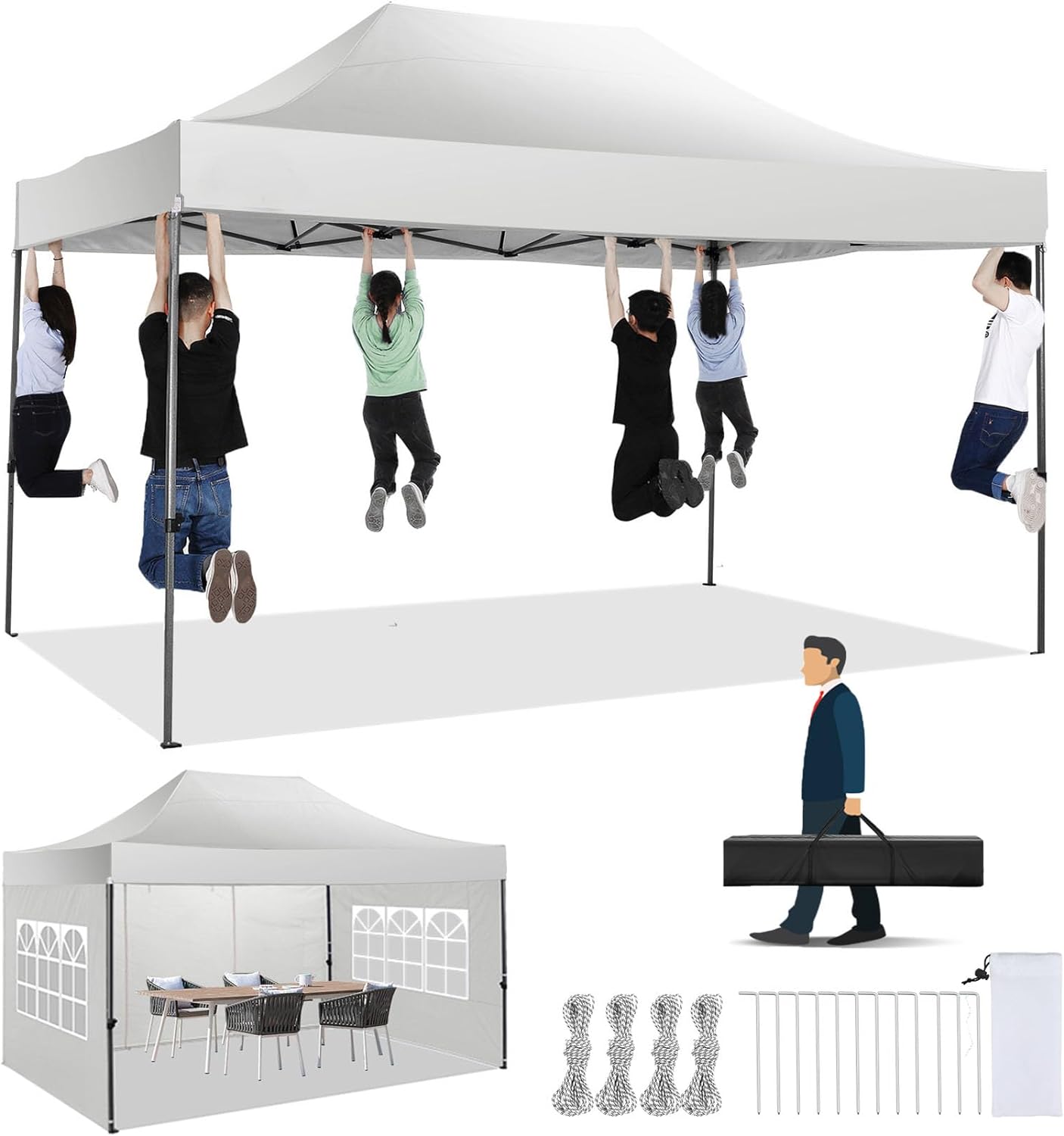 Hoteel 10x15 Heavy Duty Canopy Tent with 4 Sidewalls,Pop up Canopy for ...