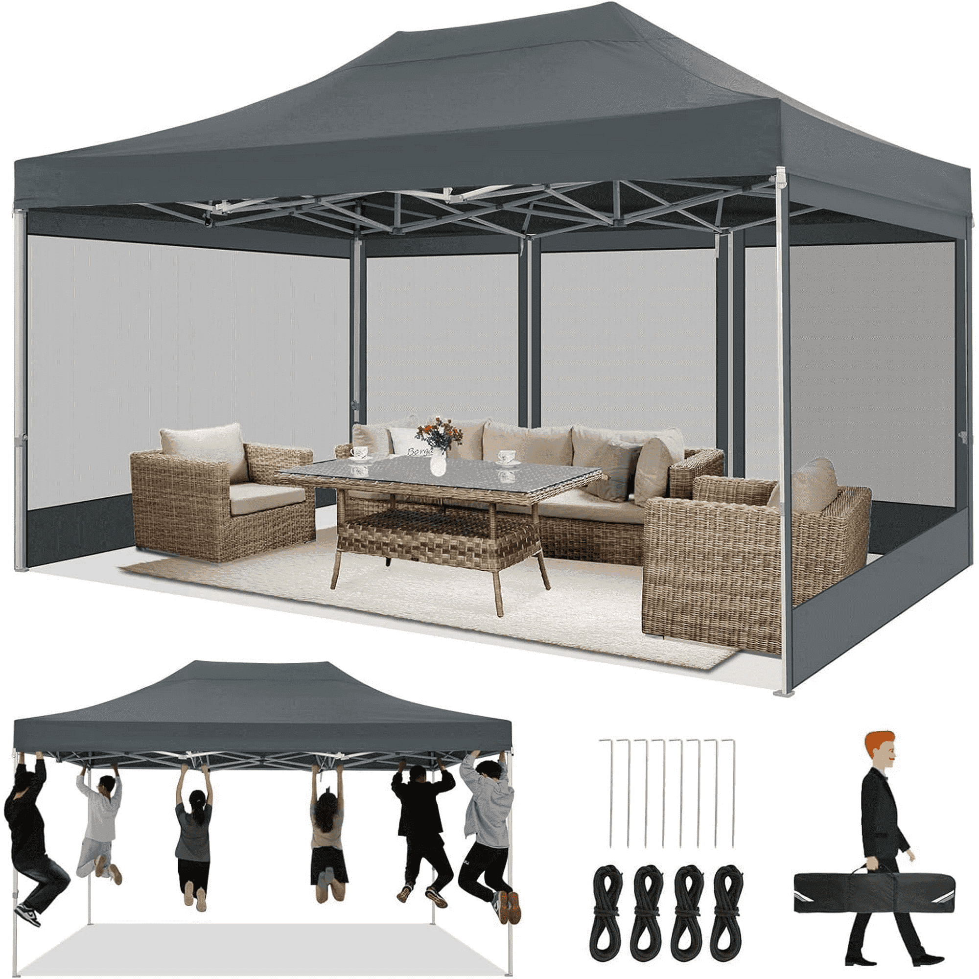 HOTEEL 10x15 Heavy Duty Canopy Tent, Pop up Gazebo with Netting ...