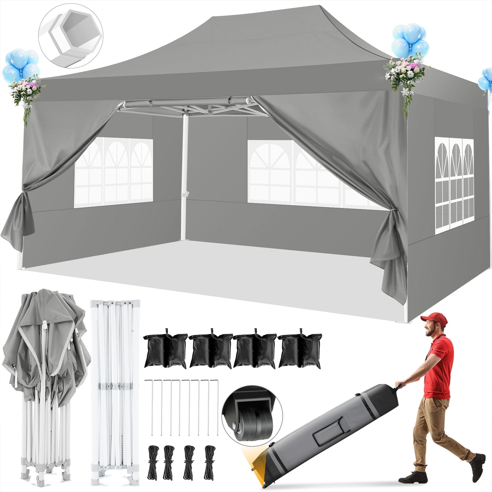 HOTEEL 10x15 Heavy Duty Canopy Tent, UV 50+, Water-Resistant, 4 ...