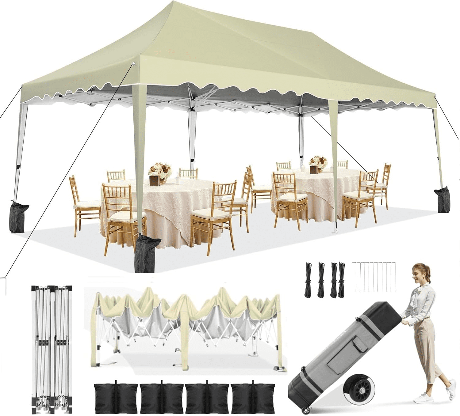 HOTEEL 10x20 Canopy Tent Pop Up Canopy,Outdoor Shade Tent with Wheeled ...