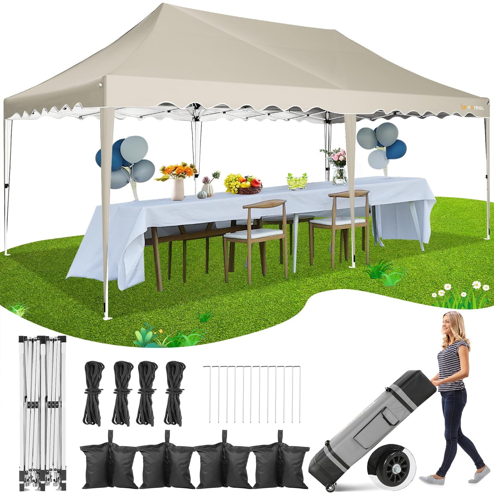 HOTEEL 10x20 Canopy Tent Pop Up Canopy, Outdoor Shade Tent with Wheeled ...